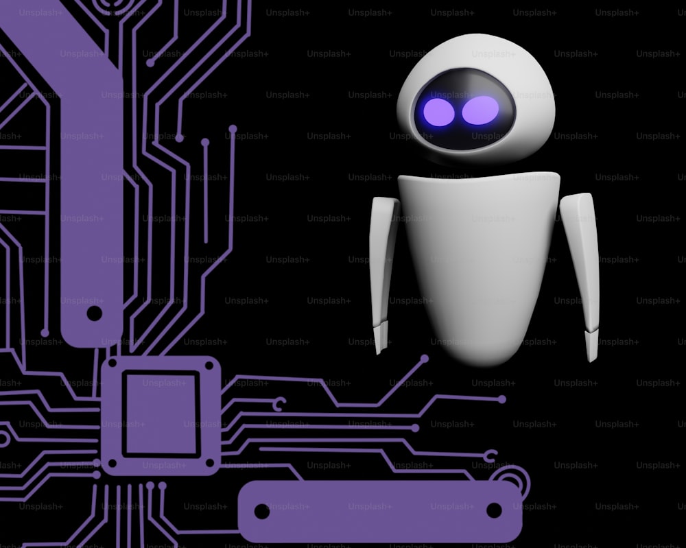 Un robot se tient devant une carte de circuit imprimé photo – Robotique ... Un robot se tient devant une carte de circuit imprimé photo – Robotique ...