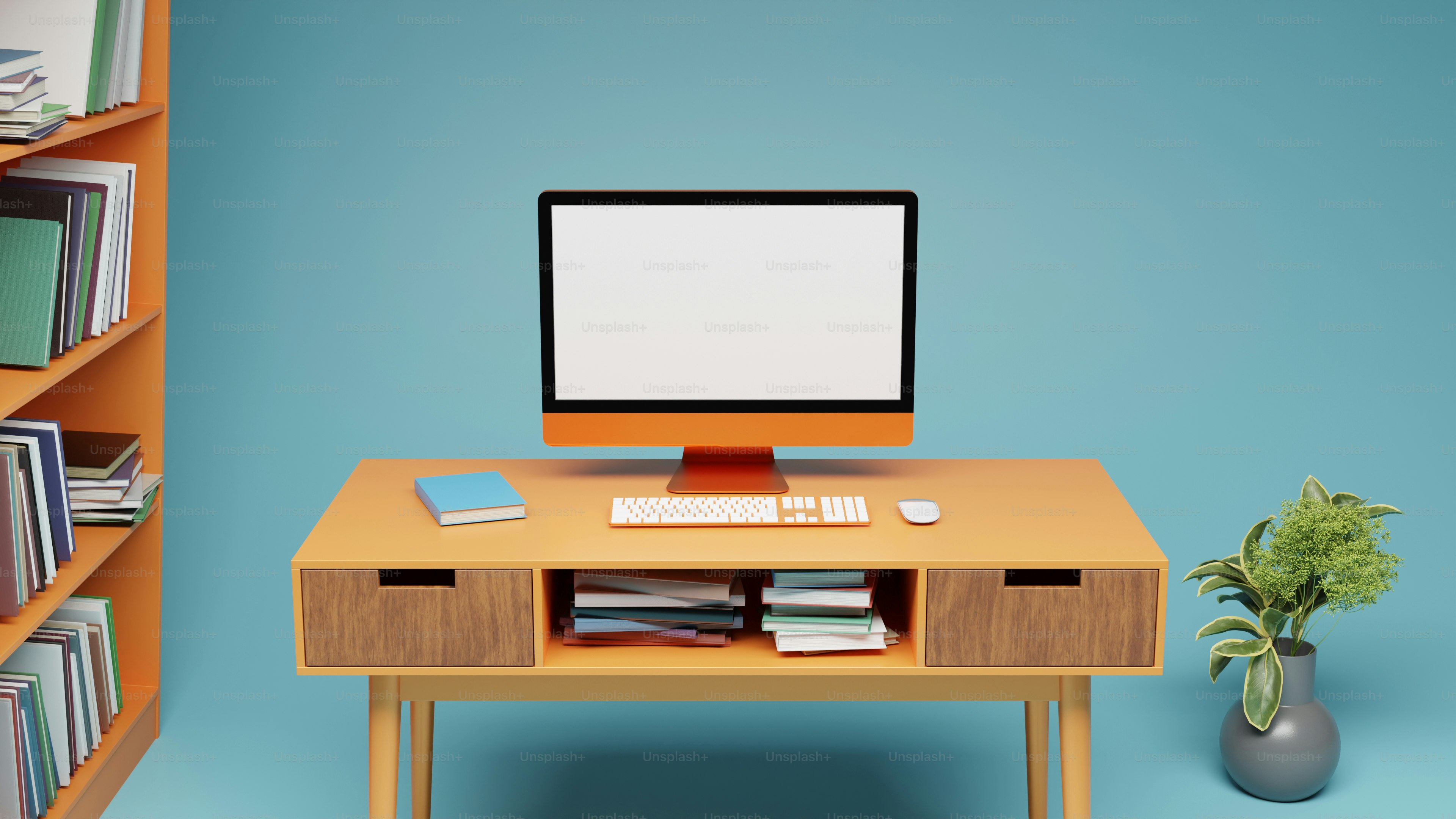A computer monitor sitting on top of a wooden desk photo – Screen ...