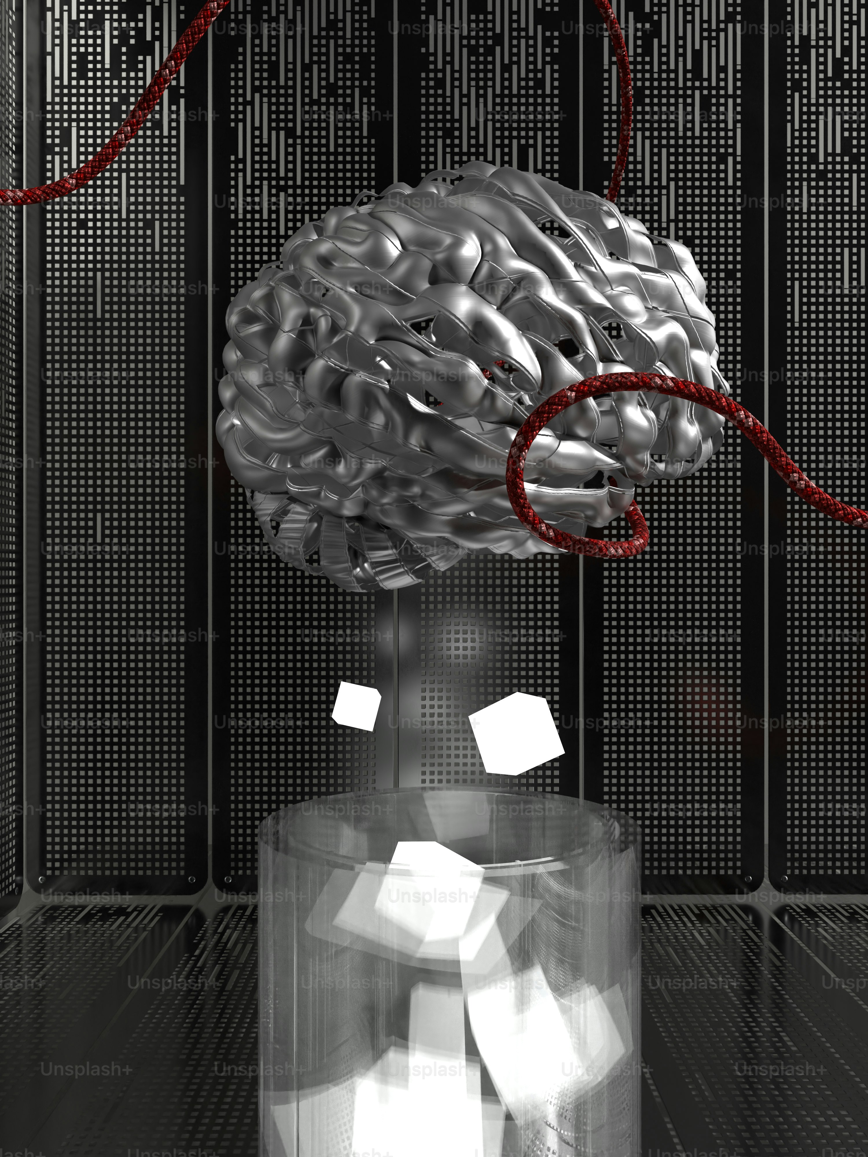 A brain in a glass container with a red cord photo – Ai Image on Unsplash