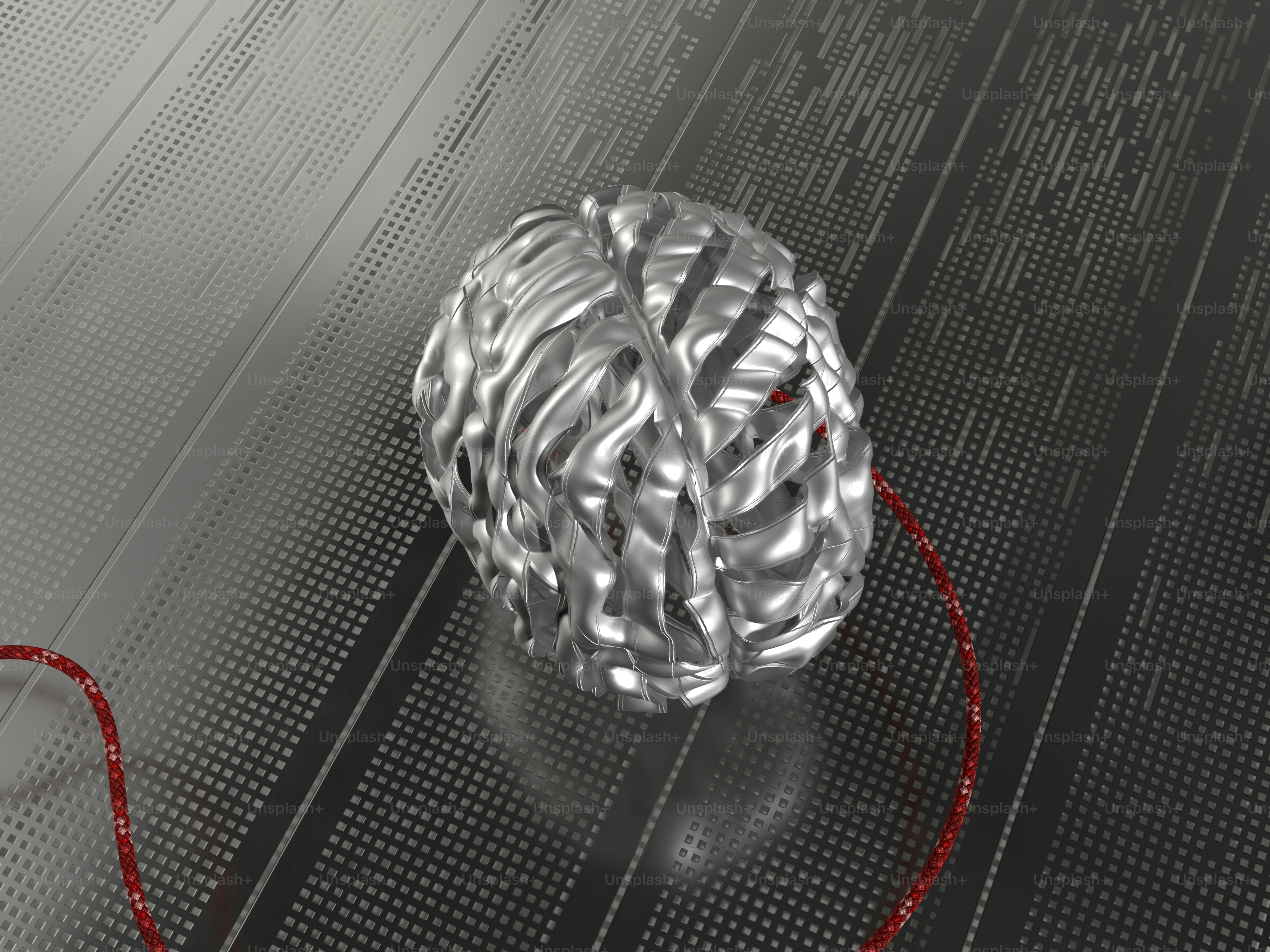 A ball of wire sitting on top of a metal surface photo – Digital image ...