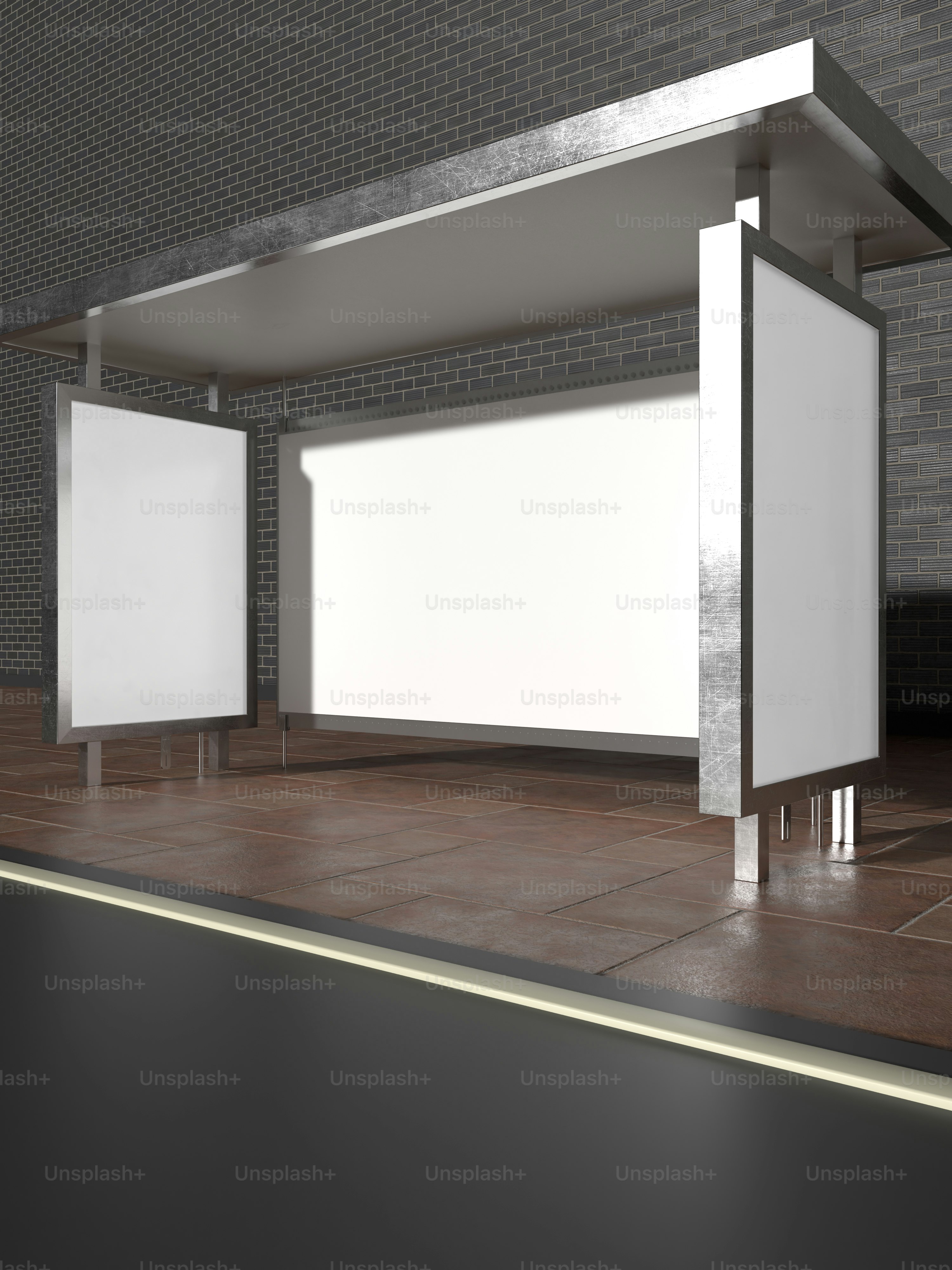 An empty room with two blank screens on the wall photo – Mockup Image ...