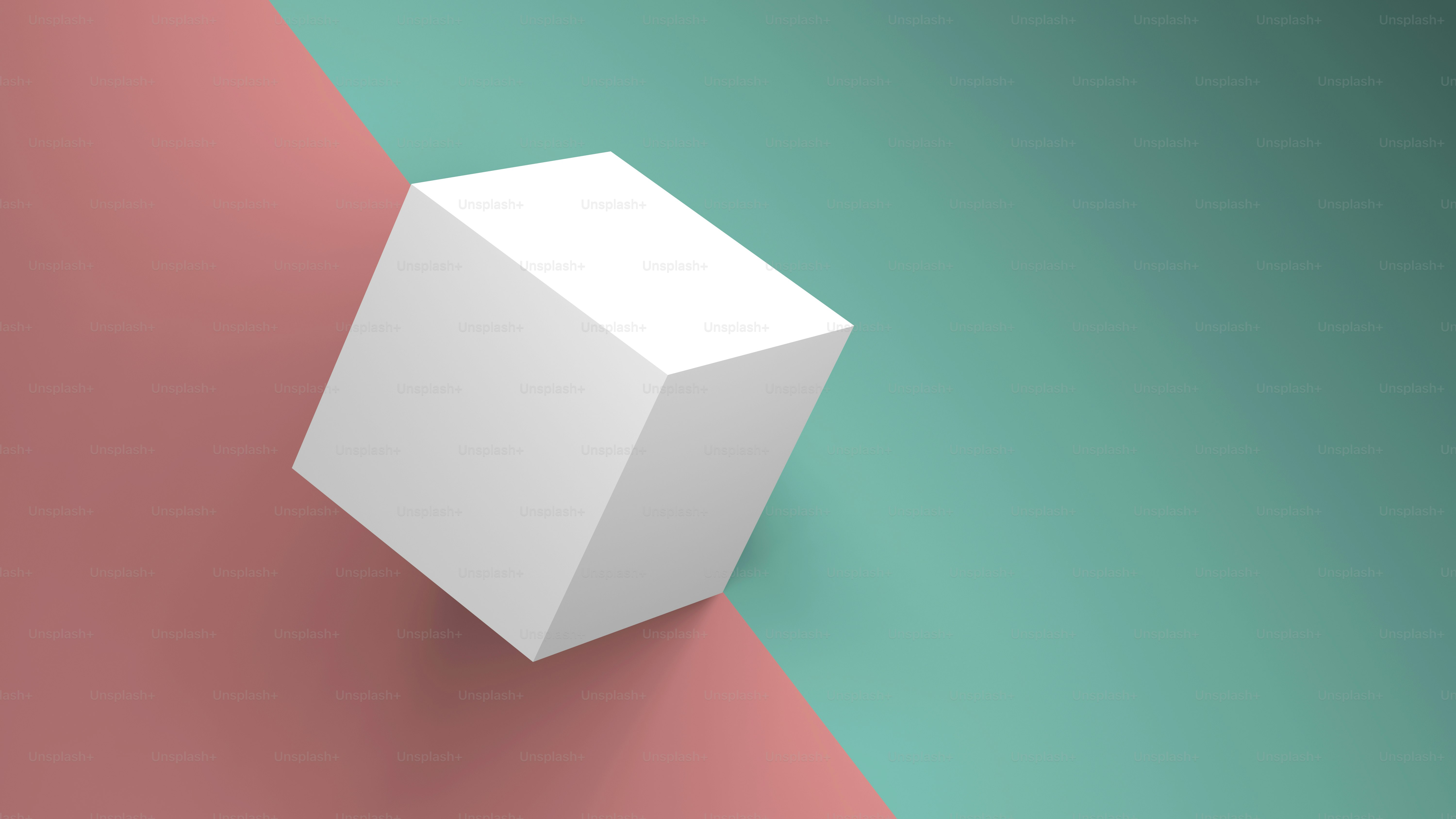 Abstract minimal geometric installation with white cube, 3d rendering ...