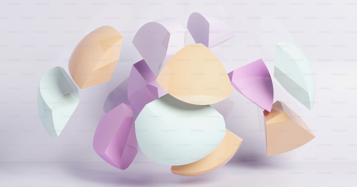 흰색 빈 내부에 깨진 구의 다채로운 조각이 있는 추상 Cg 배경 3d 렌더링 그림 사진 Unsplash의 구체 이미지