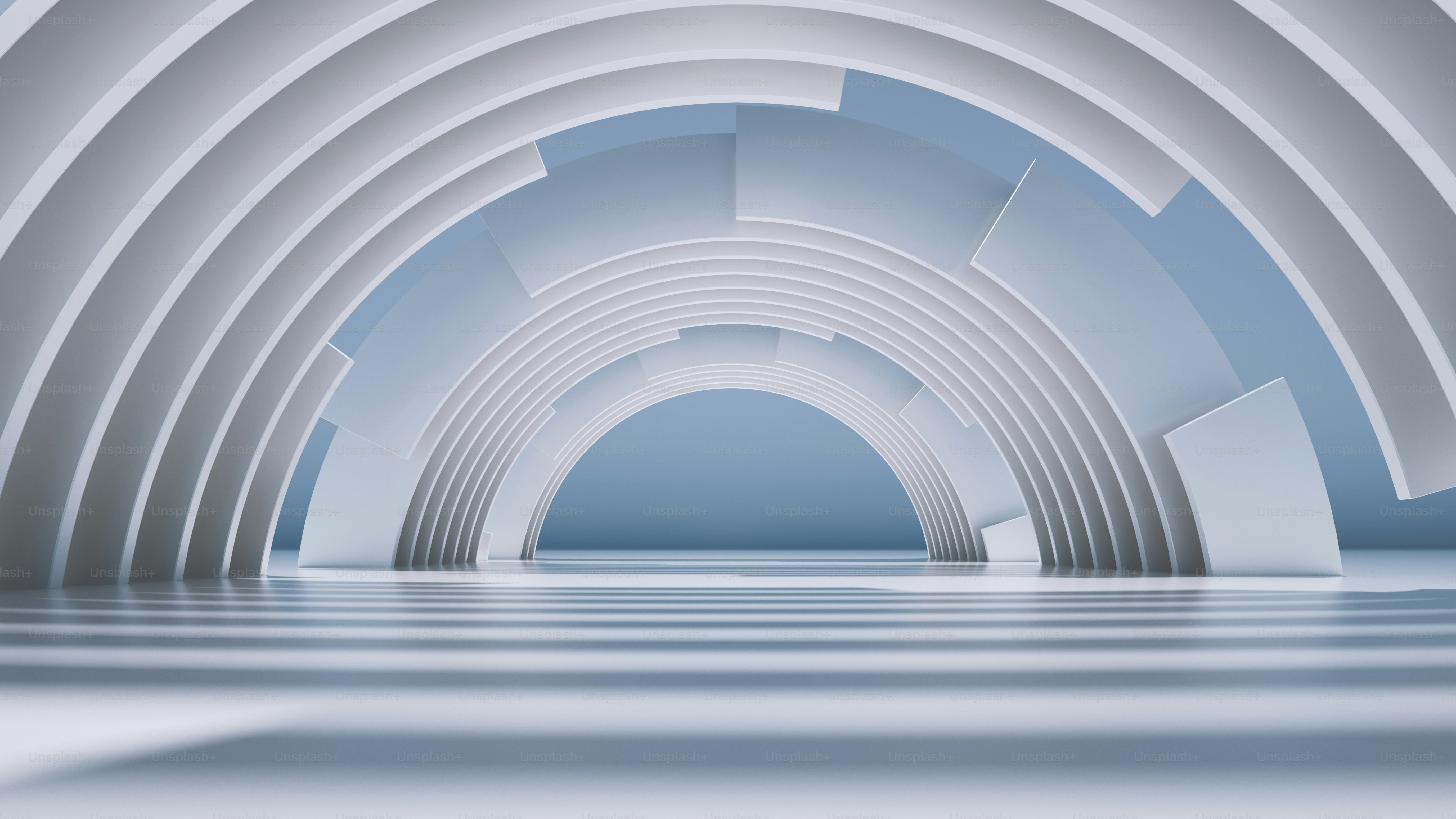 3d render, abstract minimal background with white round arches. photo ...