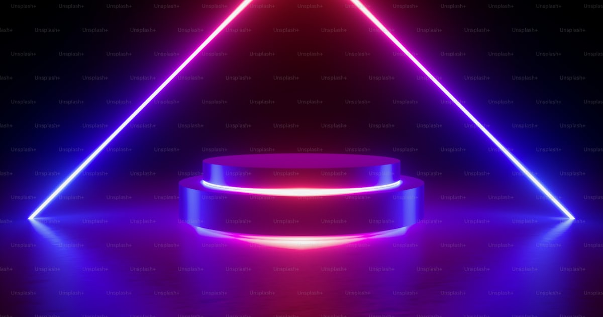 3d Render Neon Light Glowing Lines Ultraviolet Stage Triangular