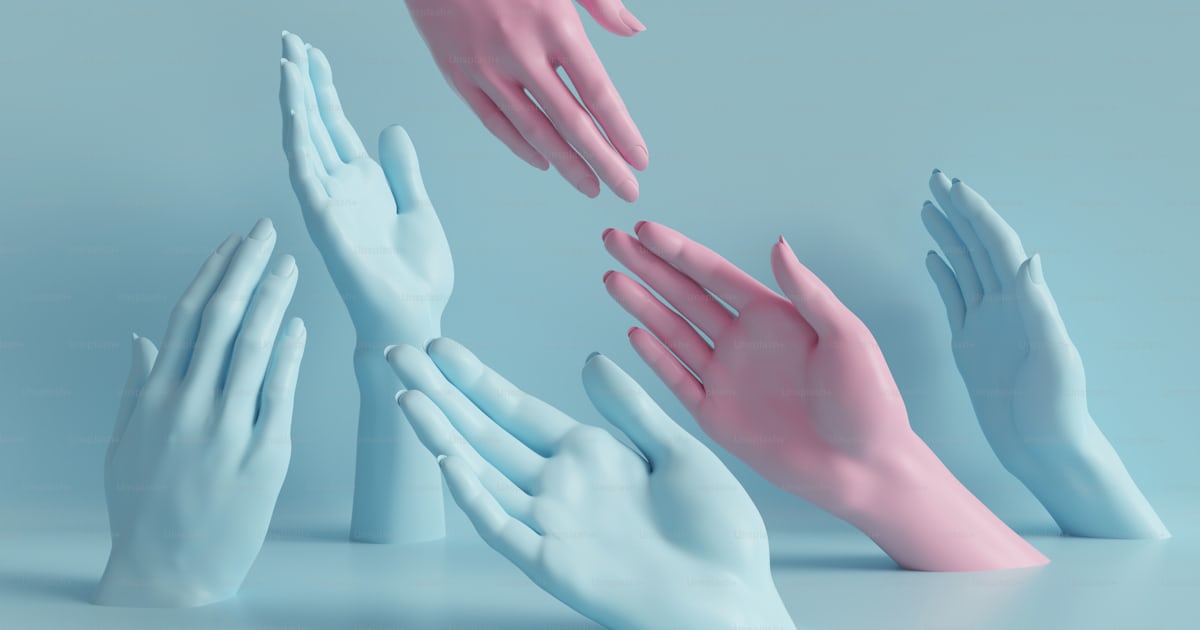 3d 렌더링 고립된 아름다운 손 여성 마네킹 신체 부위 최소한의 패션 배경 도움의 손길 축복 파트너십 개념 핑크