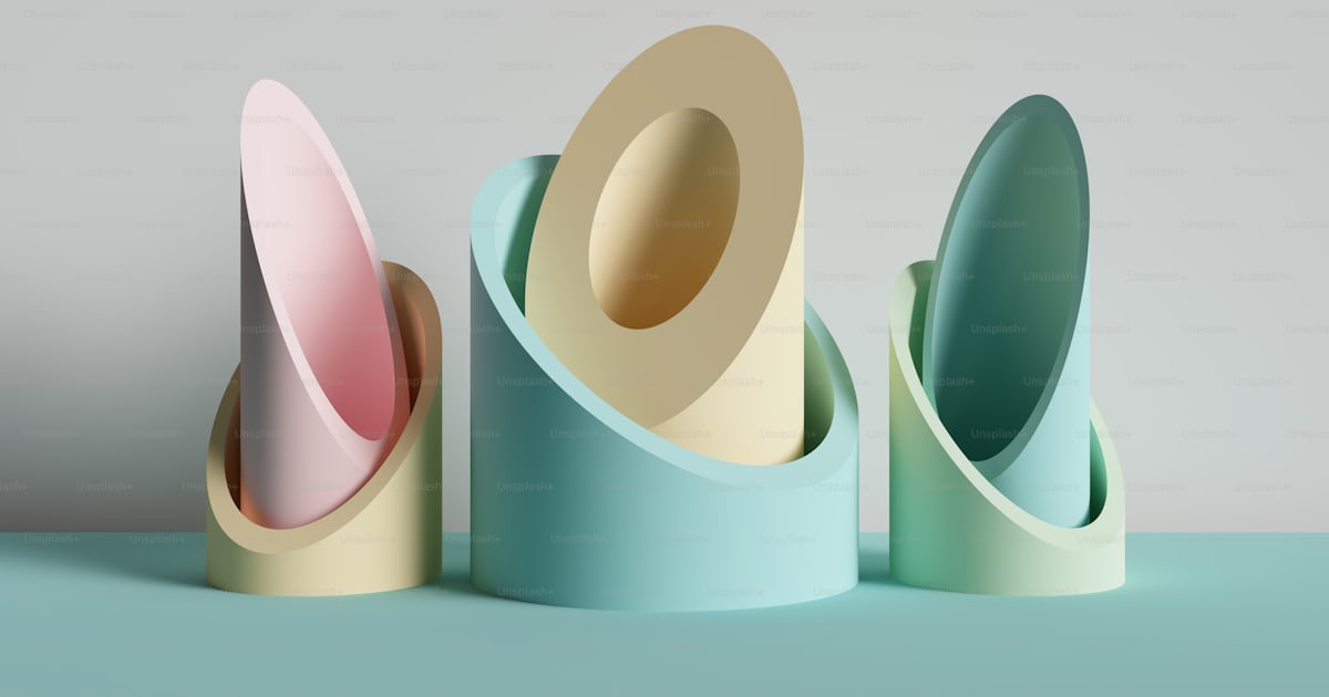 3d 렌더링 추상 배경 튜브 기본 기하학적 모양 파스텔 색상 팔레트 간단한 모형 최소 디자인 요소 사진