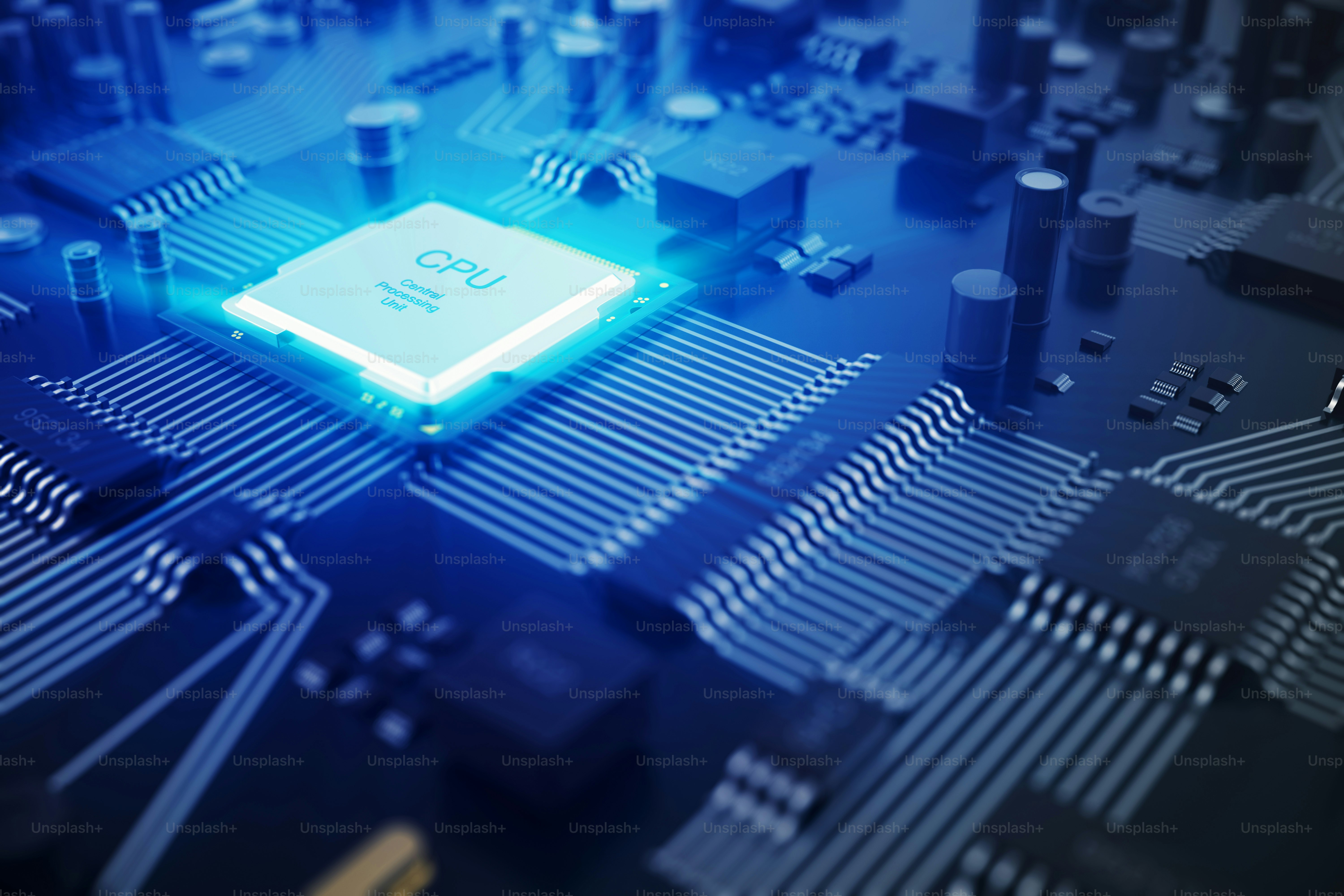 3D rendering Circuit board. Technology background. Central Computer ...