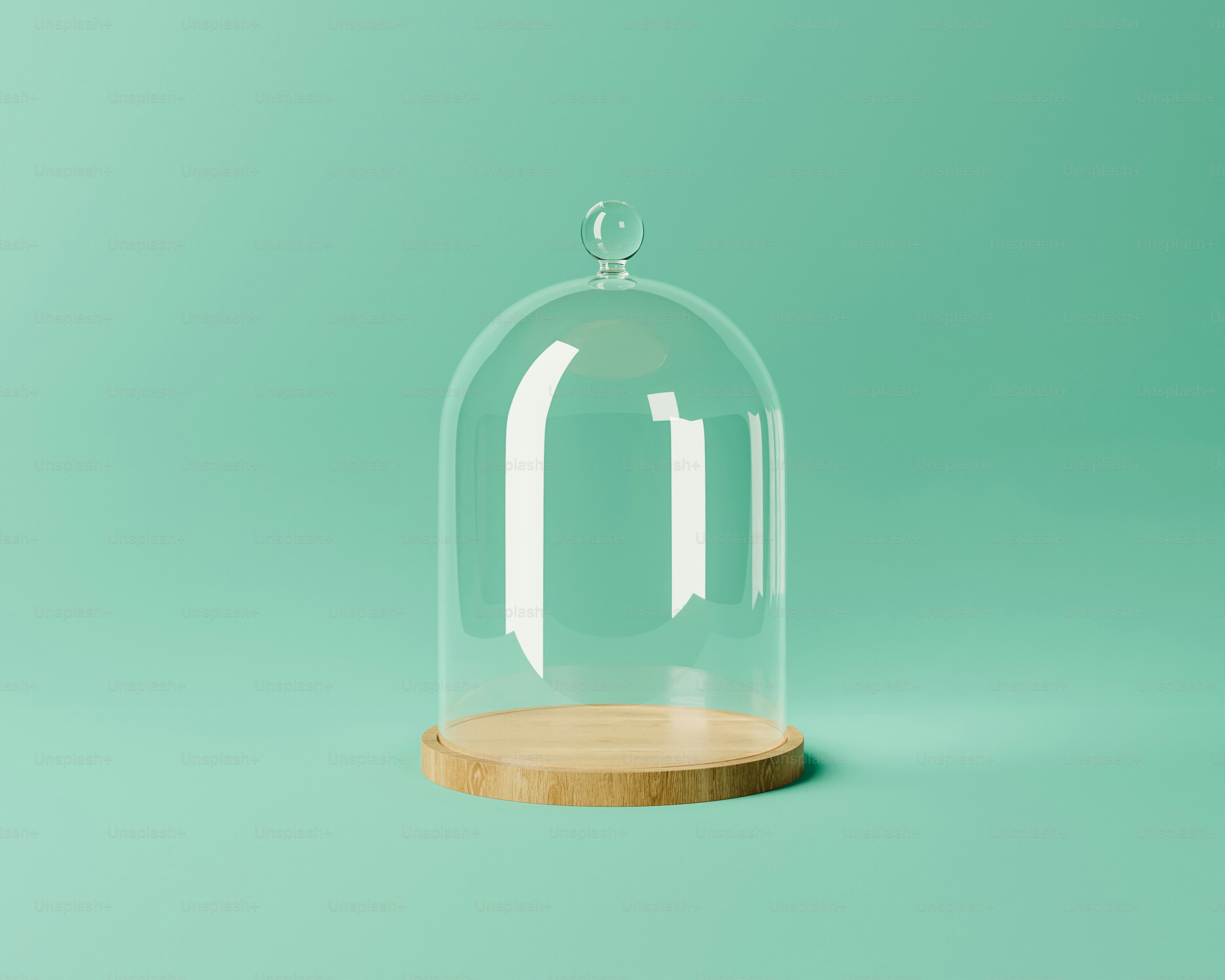 Stand for product display covered by a glass dome with reflections. 3d ...