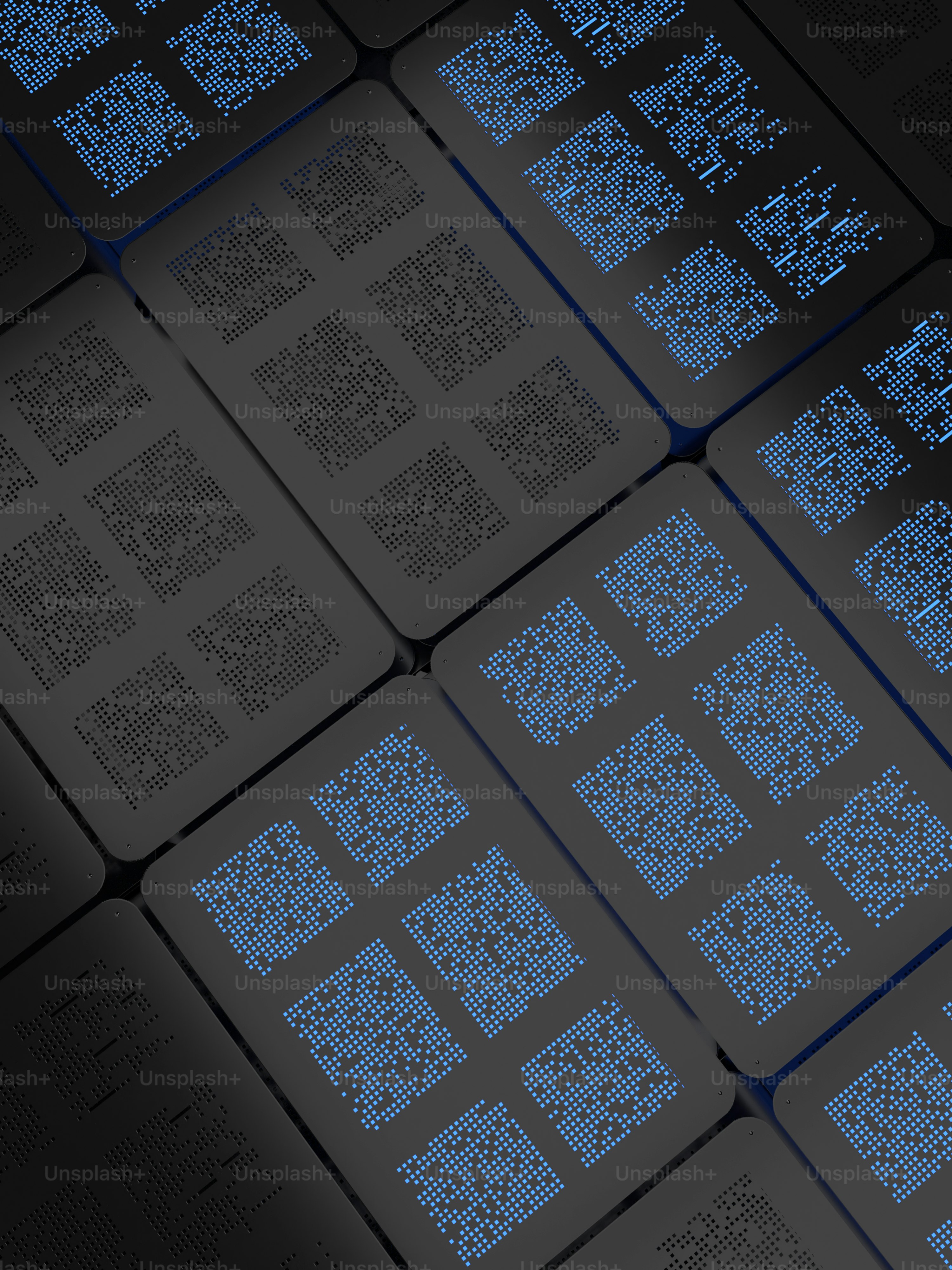 A close up of a computer keyboard with many blue squares on it photo ...