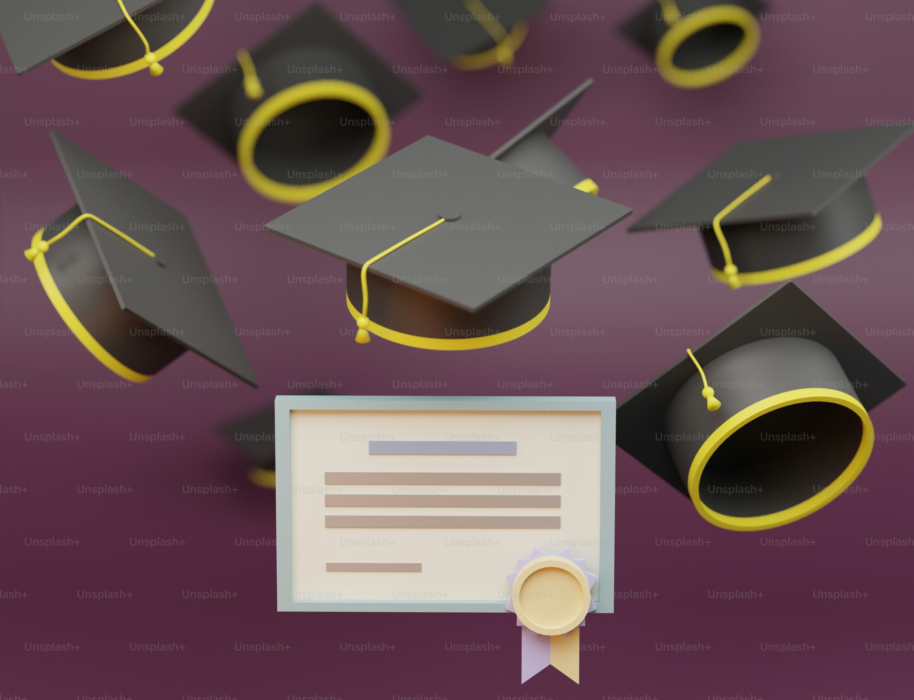 A bunch of graduation caps flying in the air photo – Diploma Image on ...