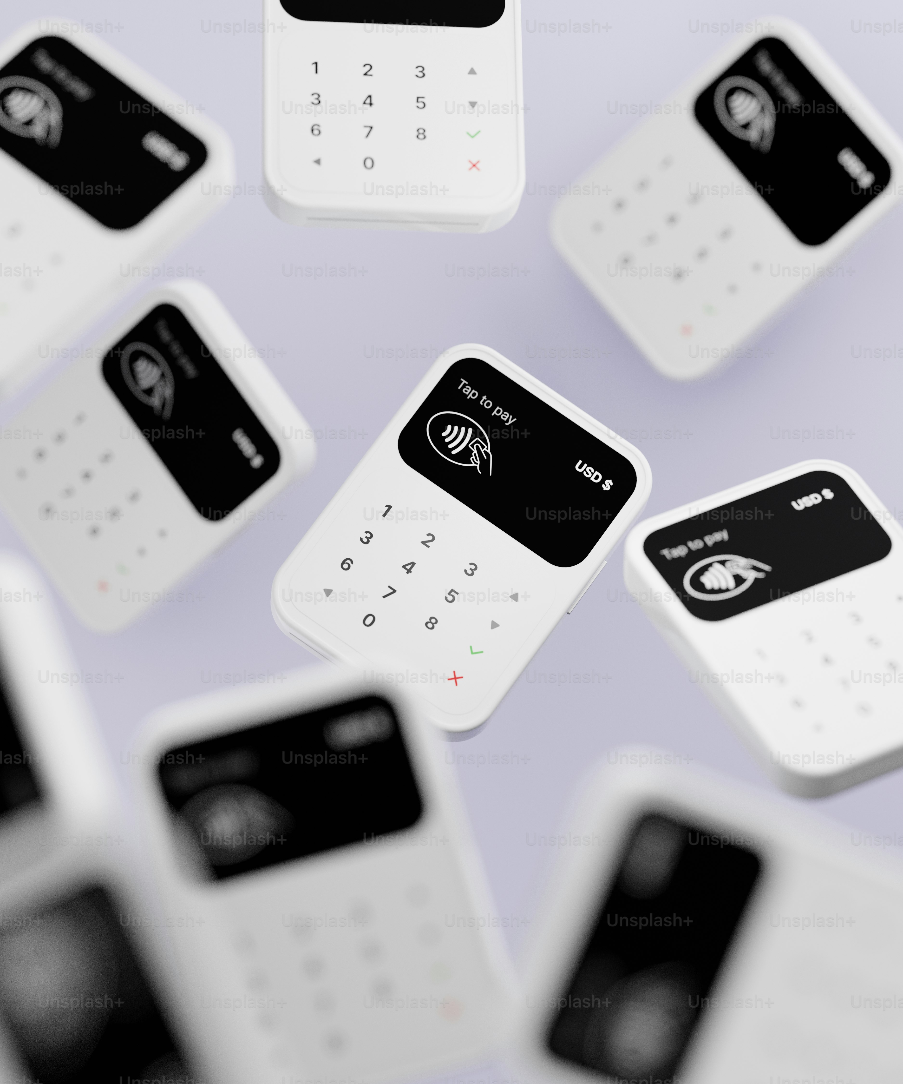 A group of cell phones sitting on top of each other photo – 3d render ...