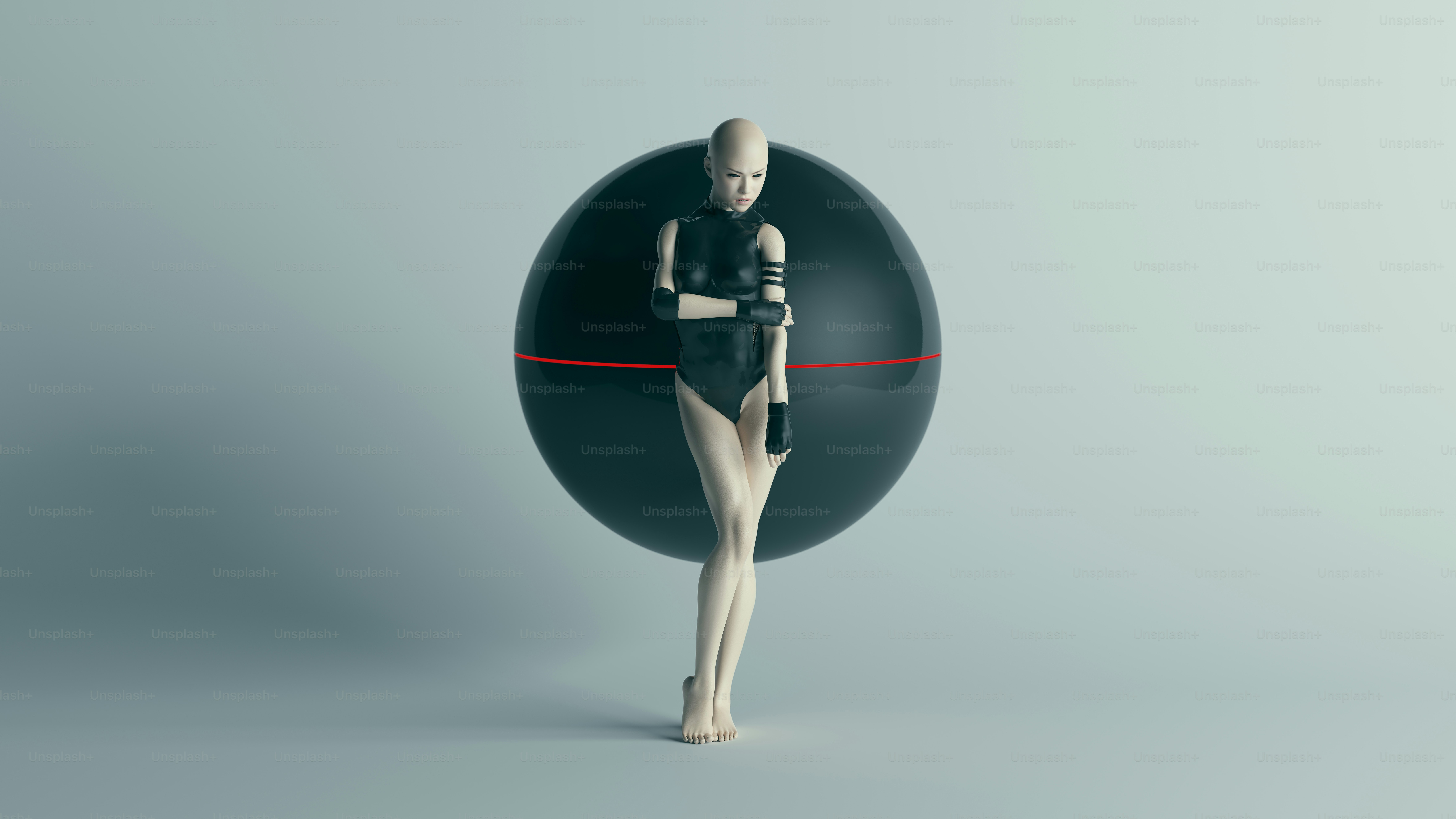 Futuristic Female Character in Black with Alien Geo Sphere AI Super ...