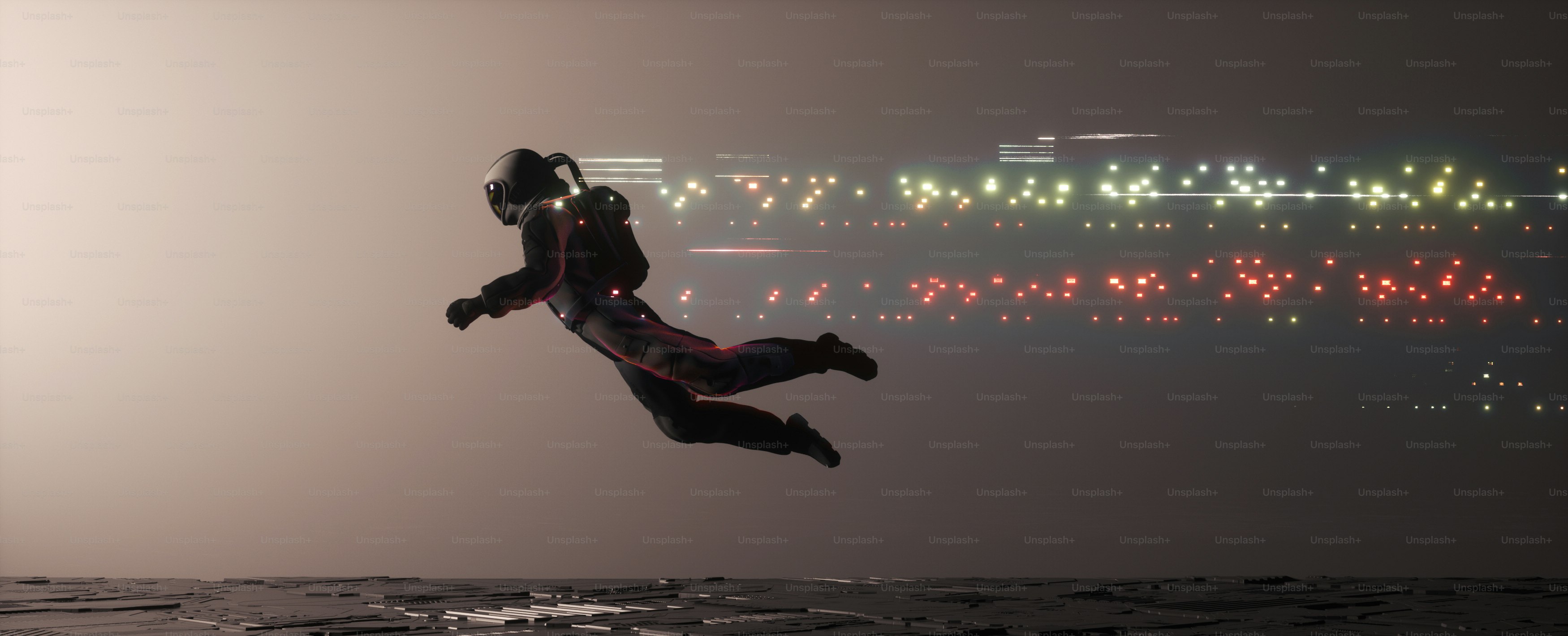 Astronaut flying and data bytes . Futuristic innovation and blockchain ...