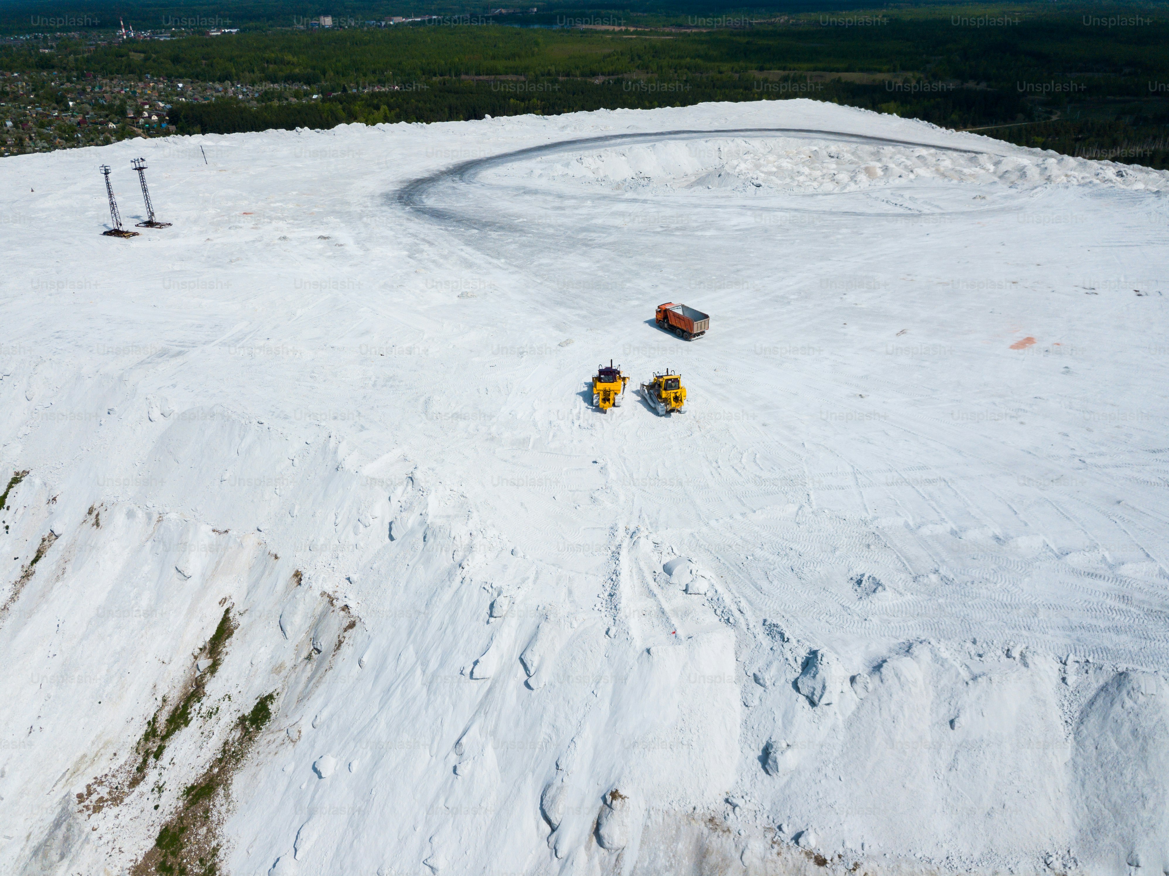 View from drone of unusual White Mountain in Podmoskovye, Russia ...