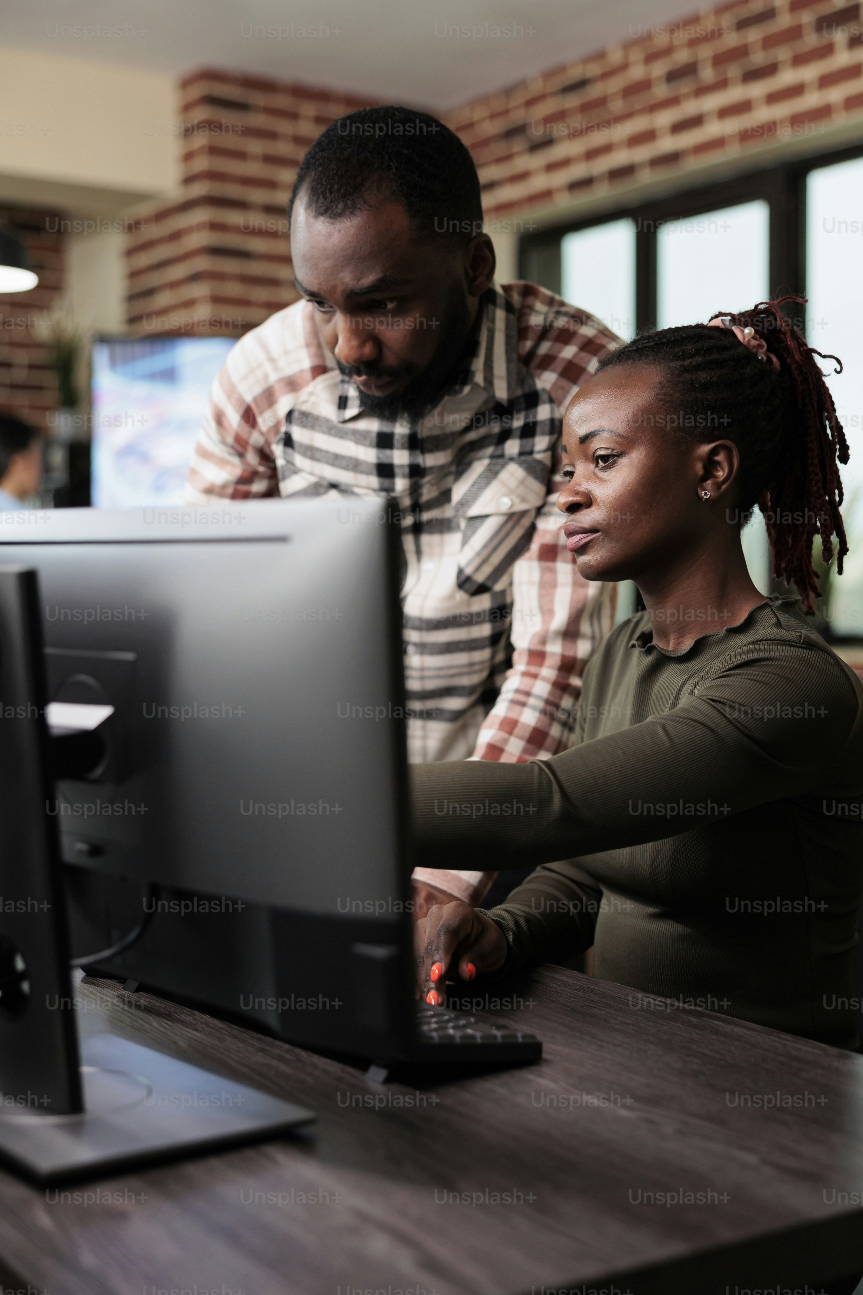 African american company coworker standing near production department ...