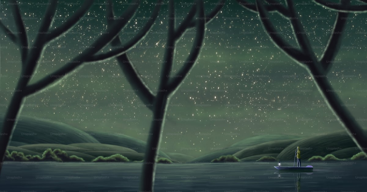 초현실적인 밤바다 그림 작품 판타지 아트 상상력 일러스트레이션 외로움 컨셉 아트 고독한 바다 풍경과 함께 혼자 배를 탄