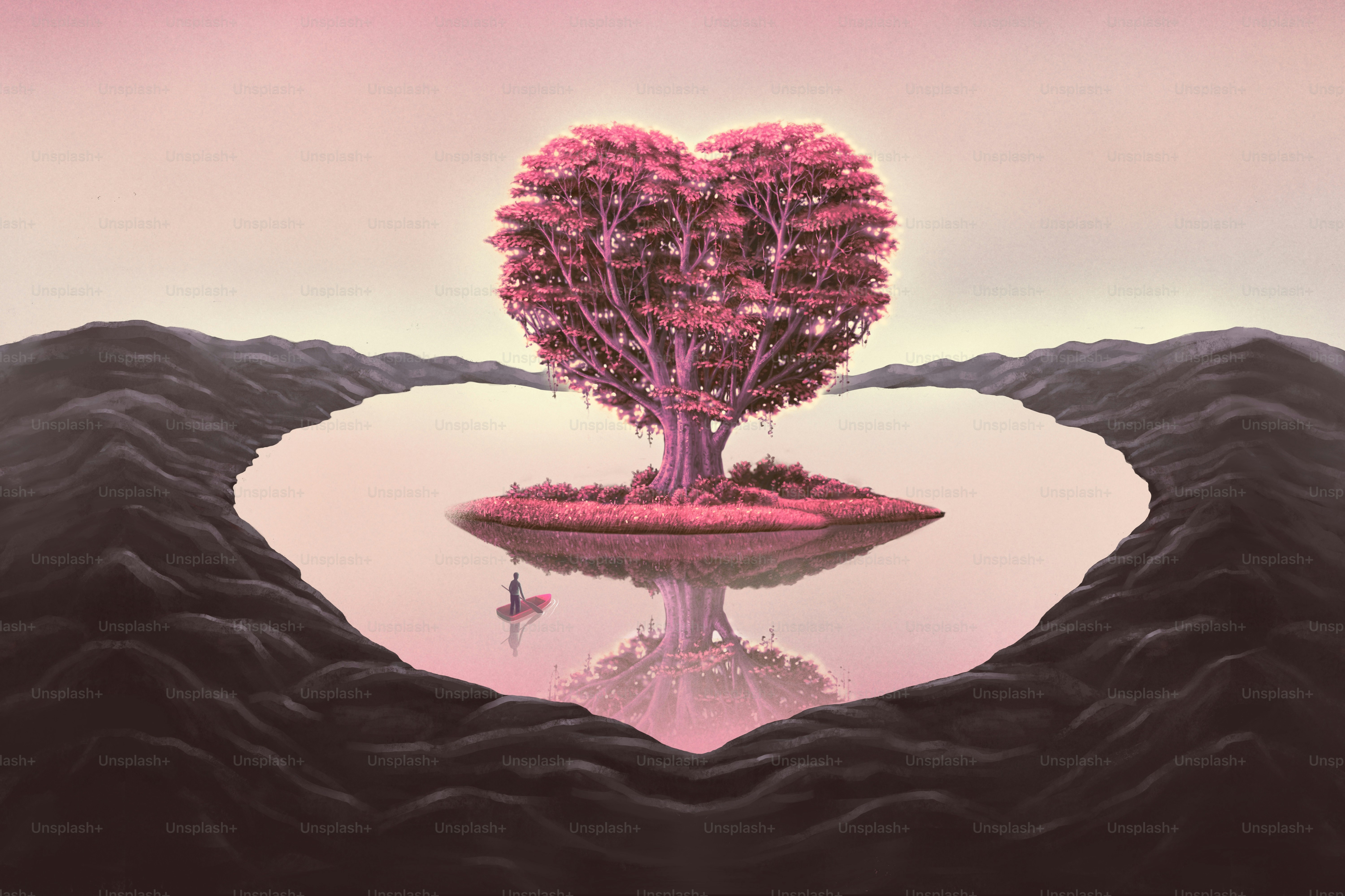 Concept art of love. Fantasy painting, Surreal illustration. A tree ...