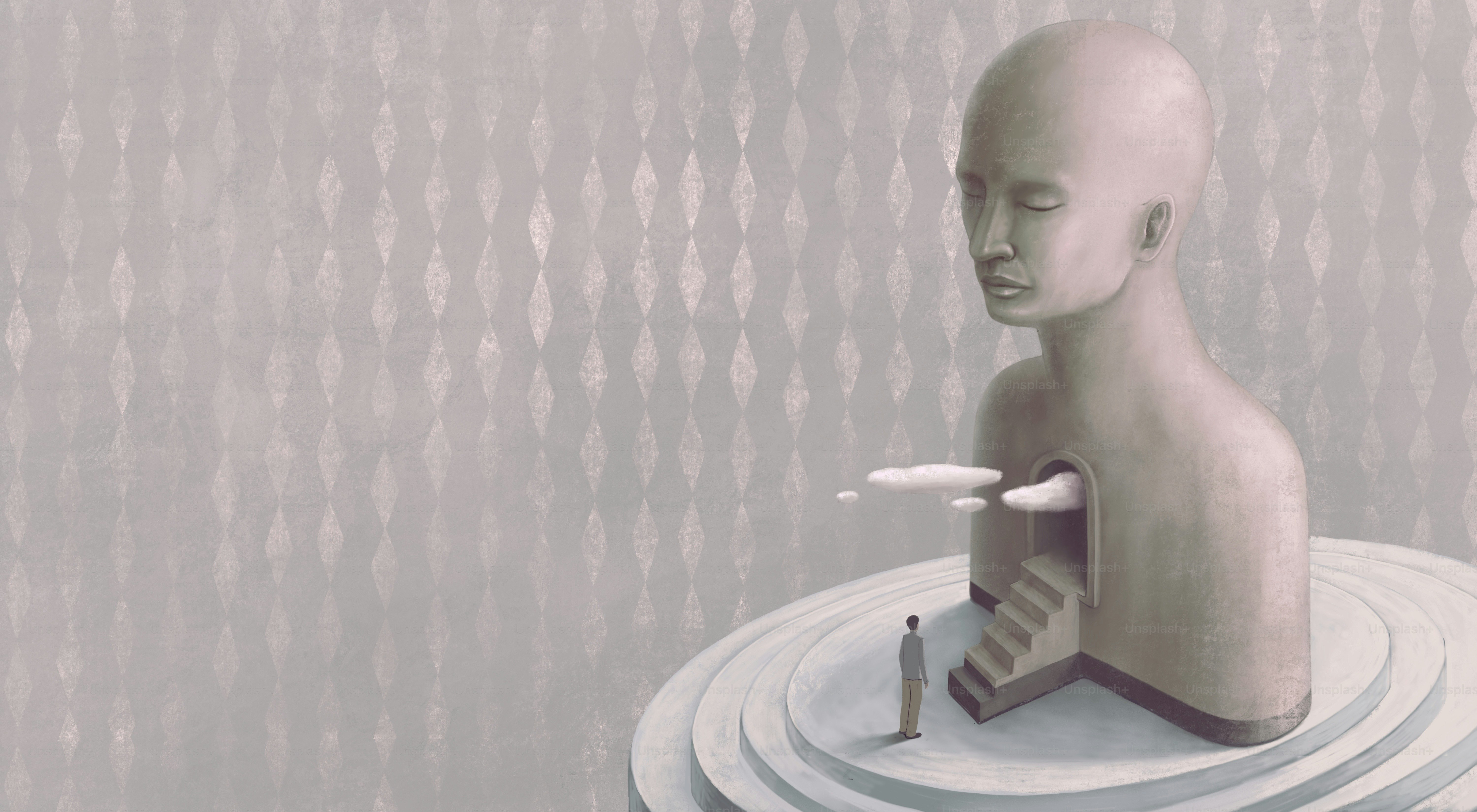 Brain , concept idea art of thinking, surreal portrait painting ...