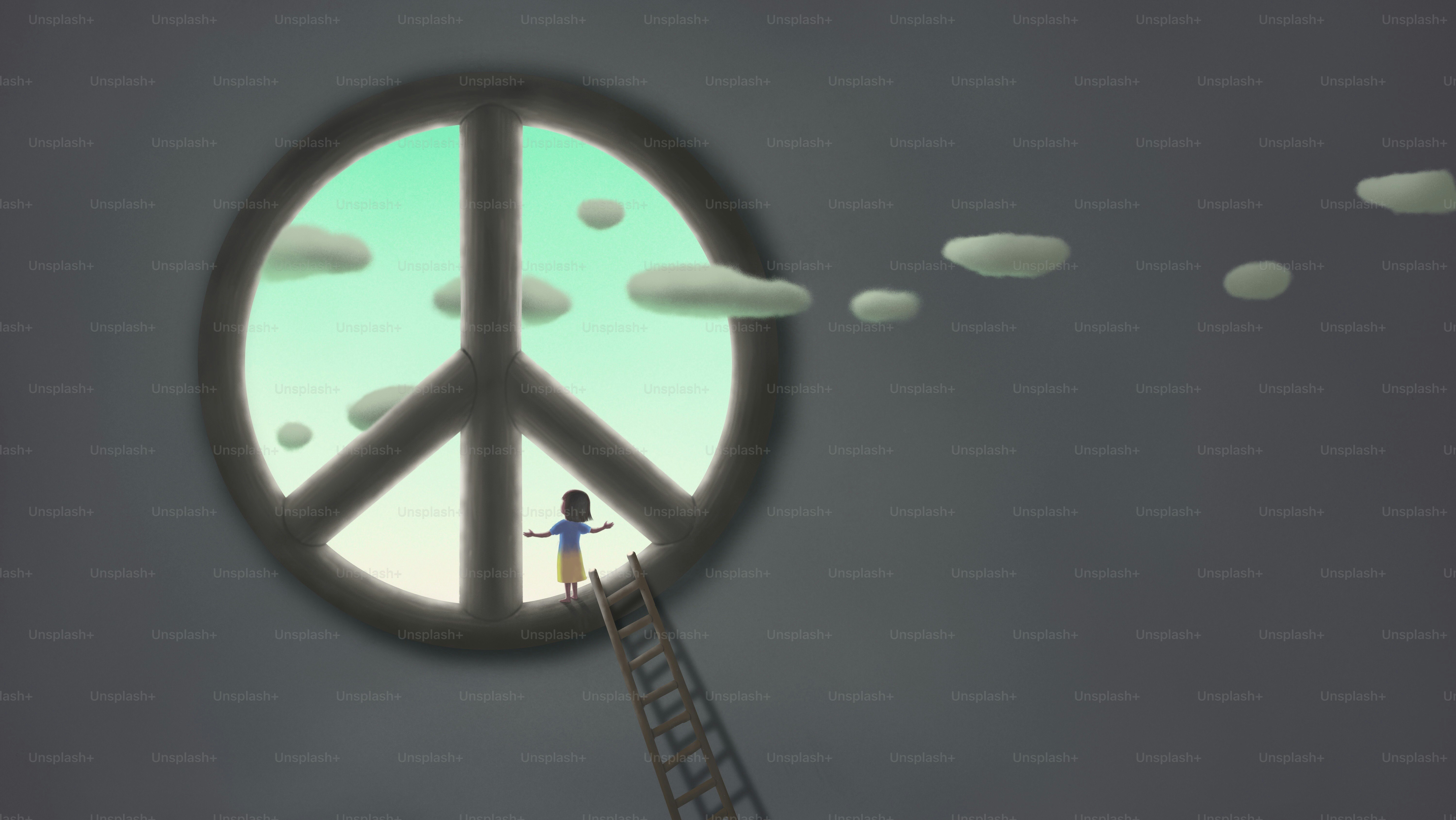 A girl and window of peace. Concept artwork. freedom of child ...