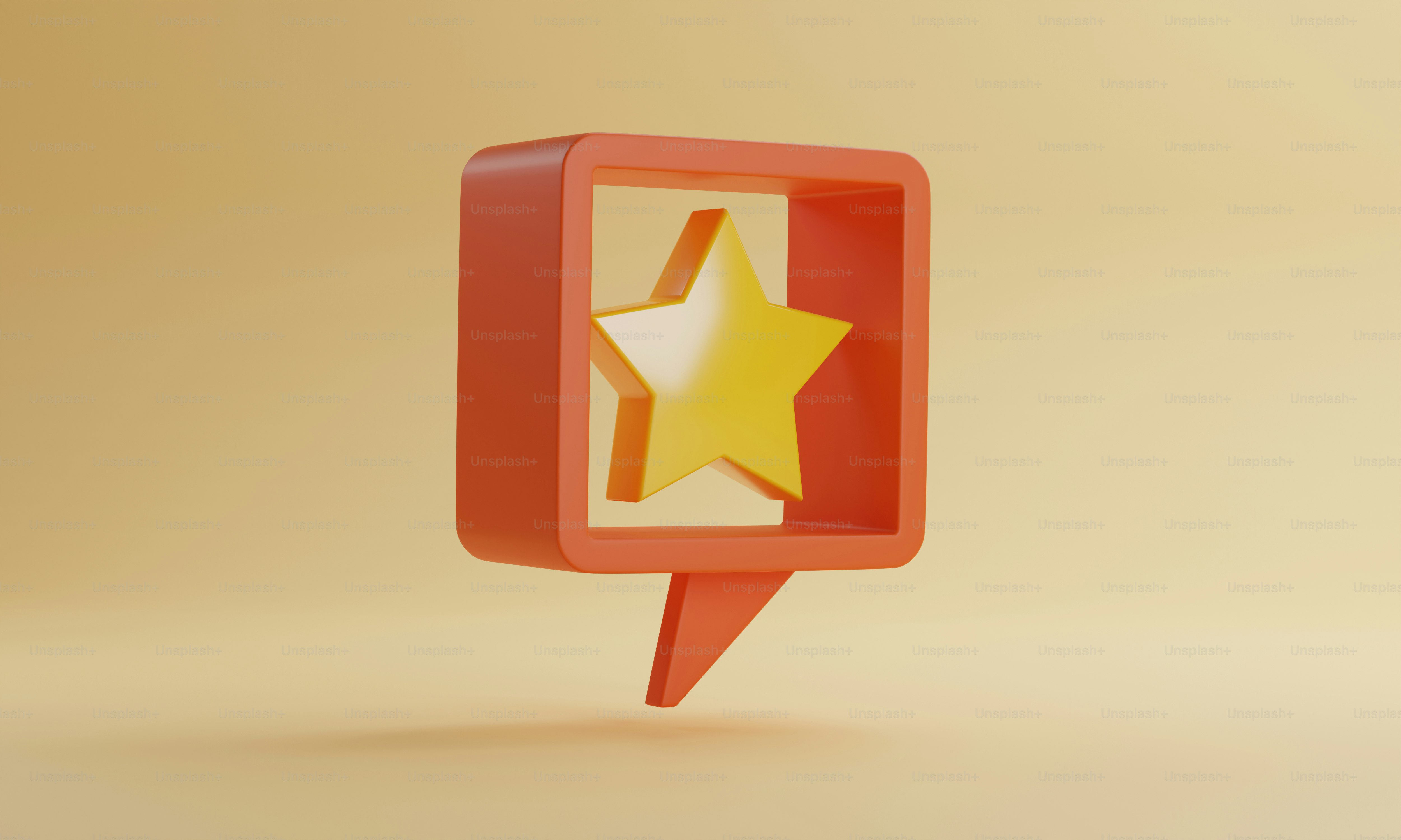 Yellow star icon in orange text box on yellow background. Review ...