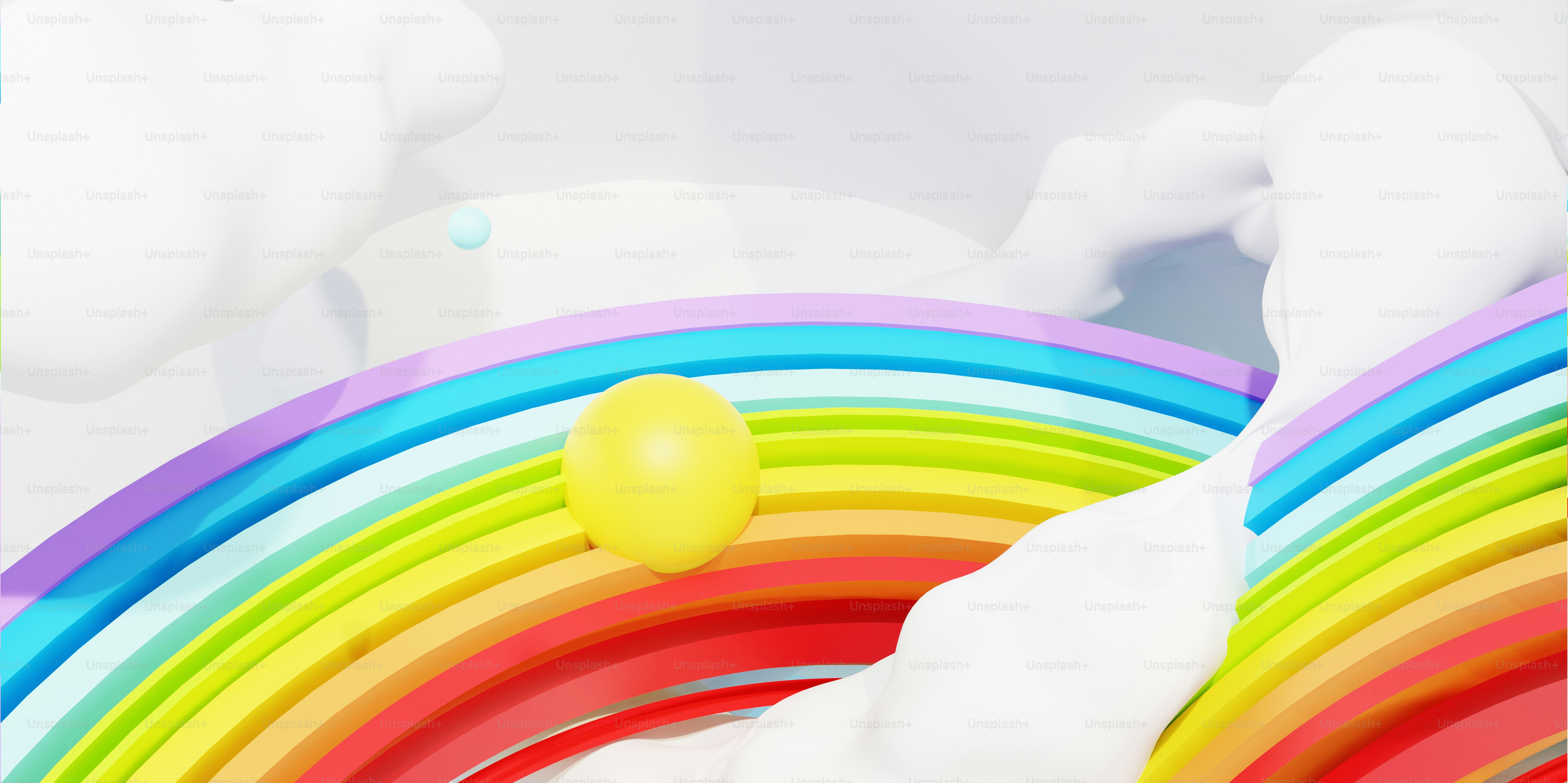 A yellow balloon floating over a rainbow colored stream of water photo ...