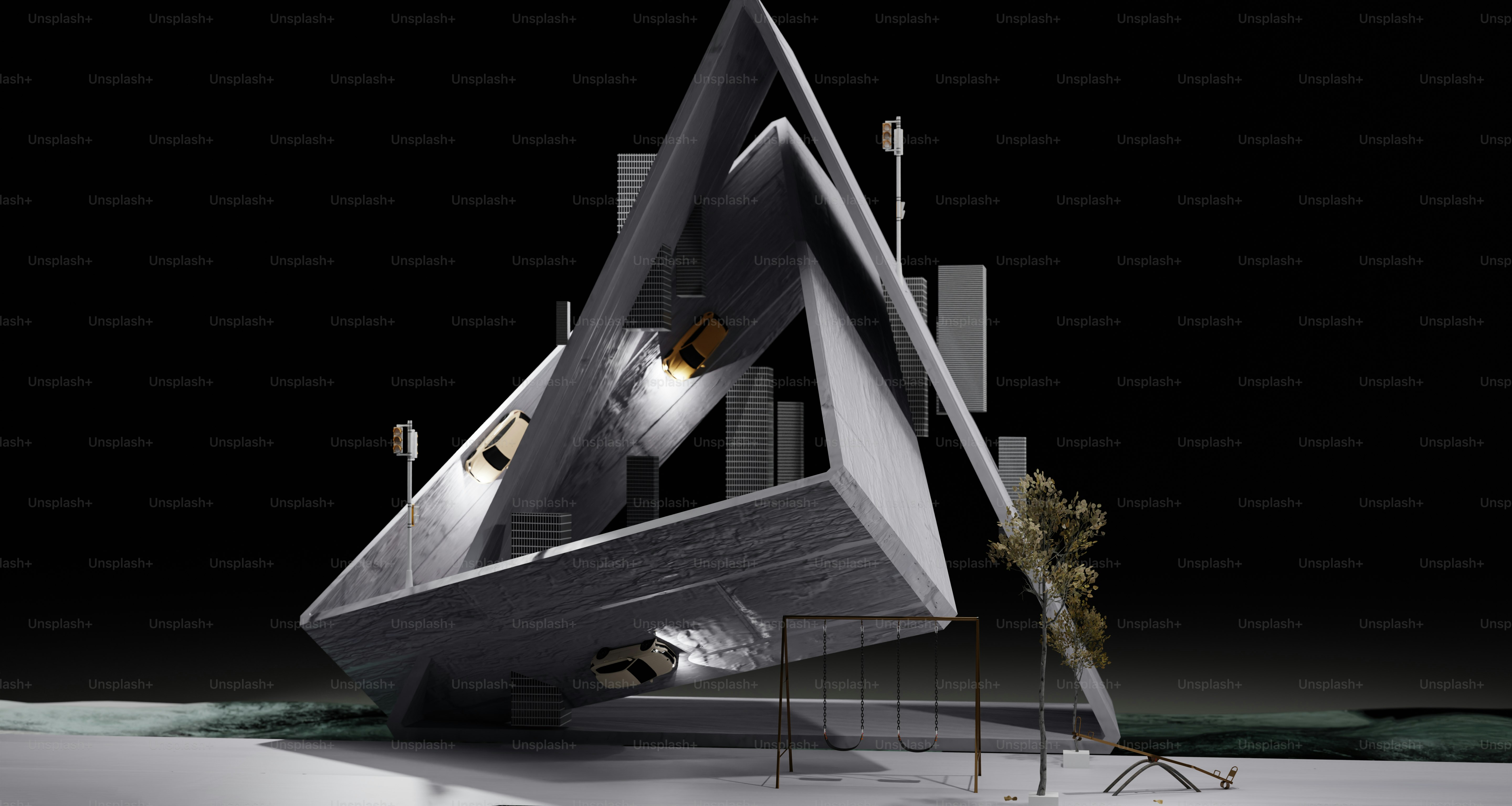 Foto Un edificio con una estructura en forma de triángulo en la parte ...