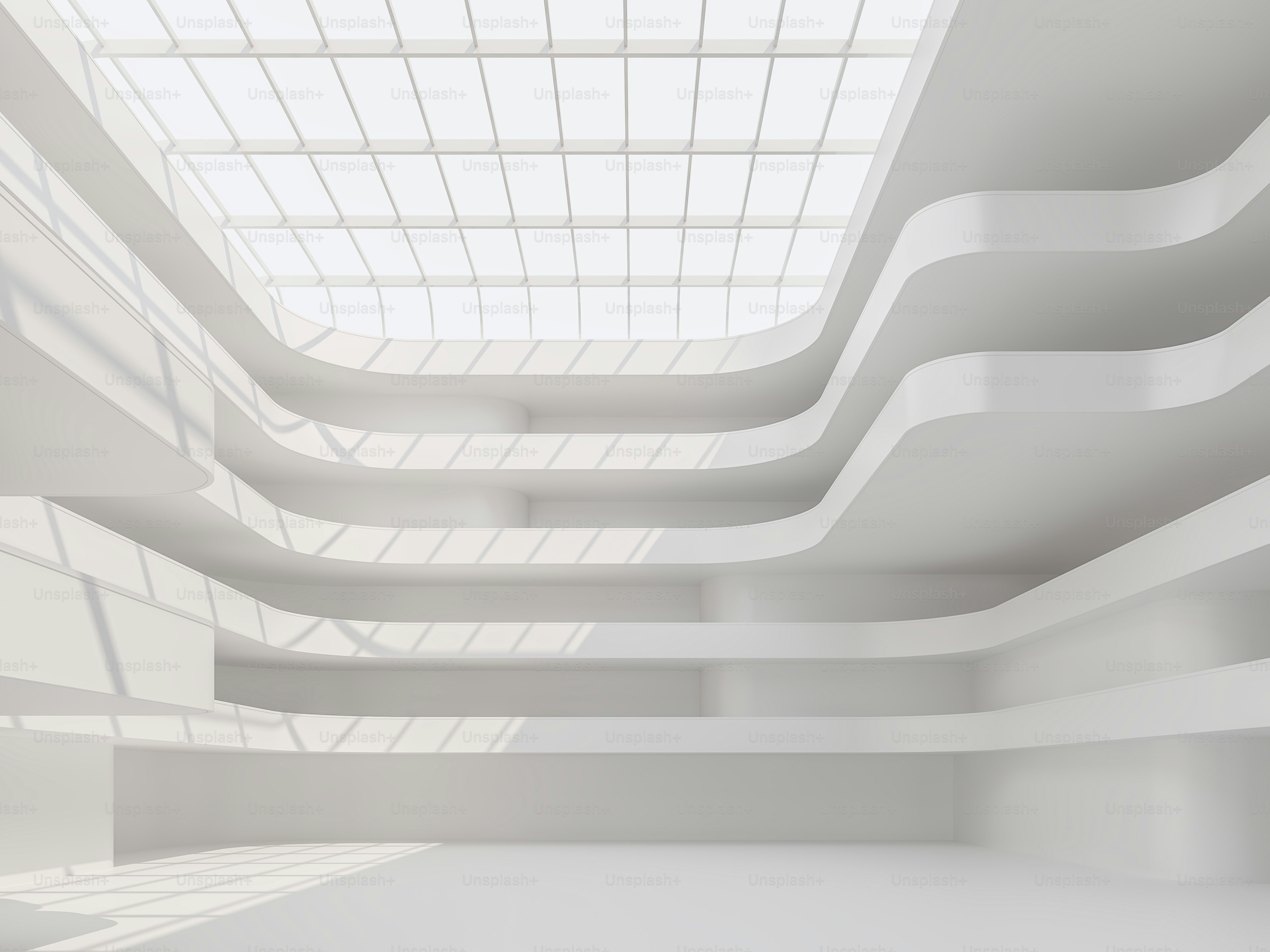 Modern white space building hall interior 3d render,Is a large and tall ...