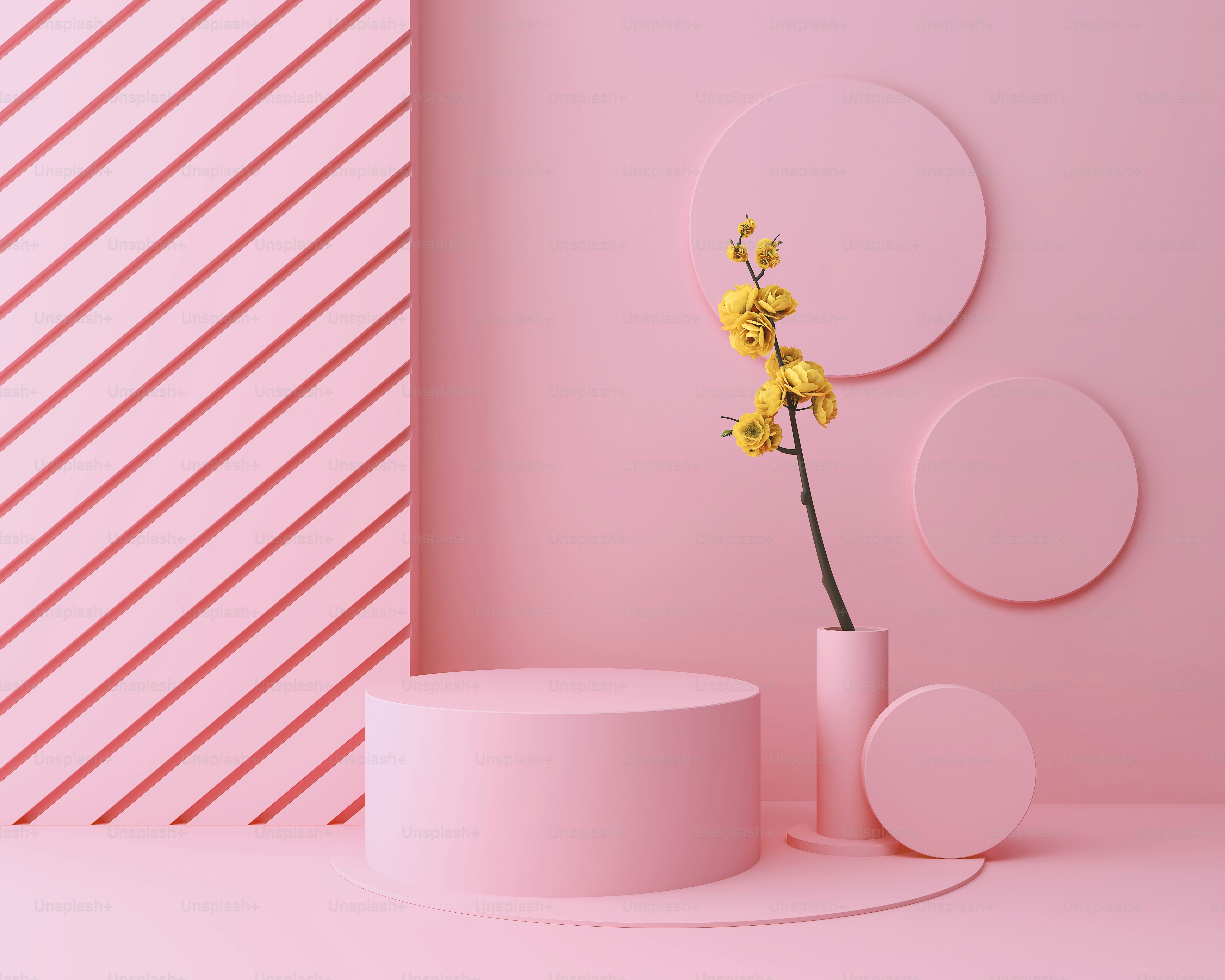 3d rendering podium pastel minimal pink color wall scene, geometric ...