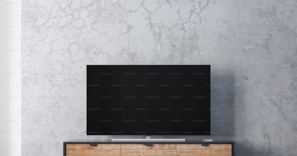 거실에 있는 현대적인 가구에 서 있는 스마트 Tv 모형 3d 렌더링 사진 Unsplash의 내각 이미지