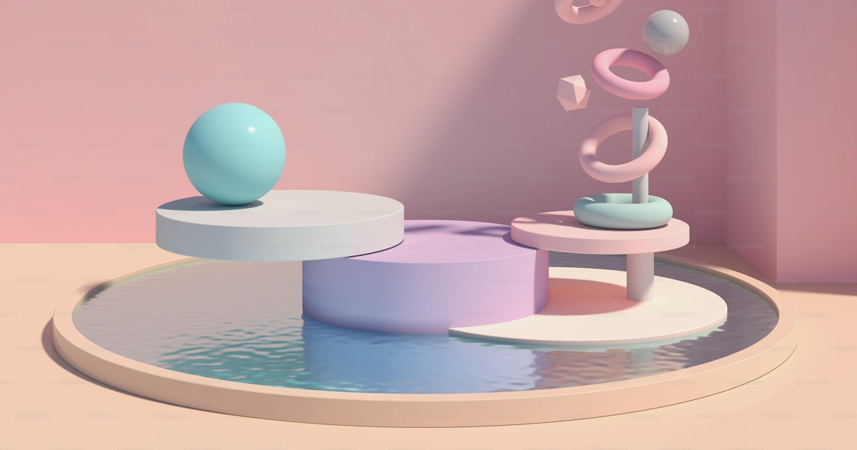 연단과 추상적인 배경이 있는 최소한의 3d 렌더링 장면 파스텔 색상의 기하학적 모양 사진 Unsplash의 추상적인 이미지