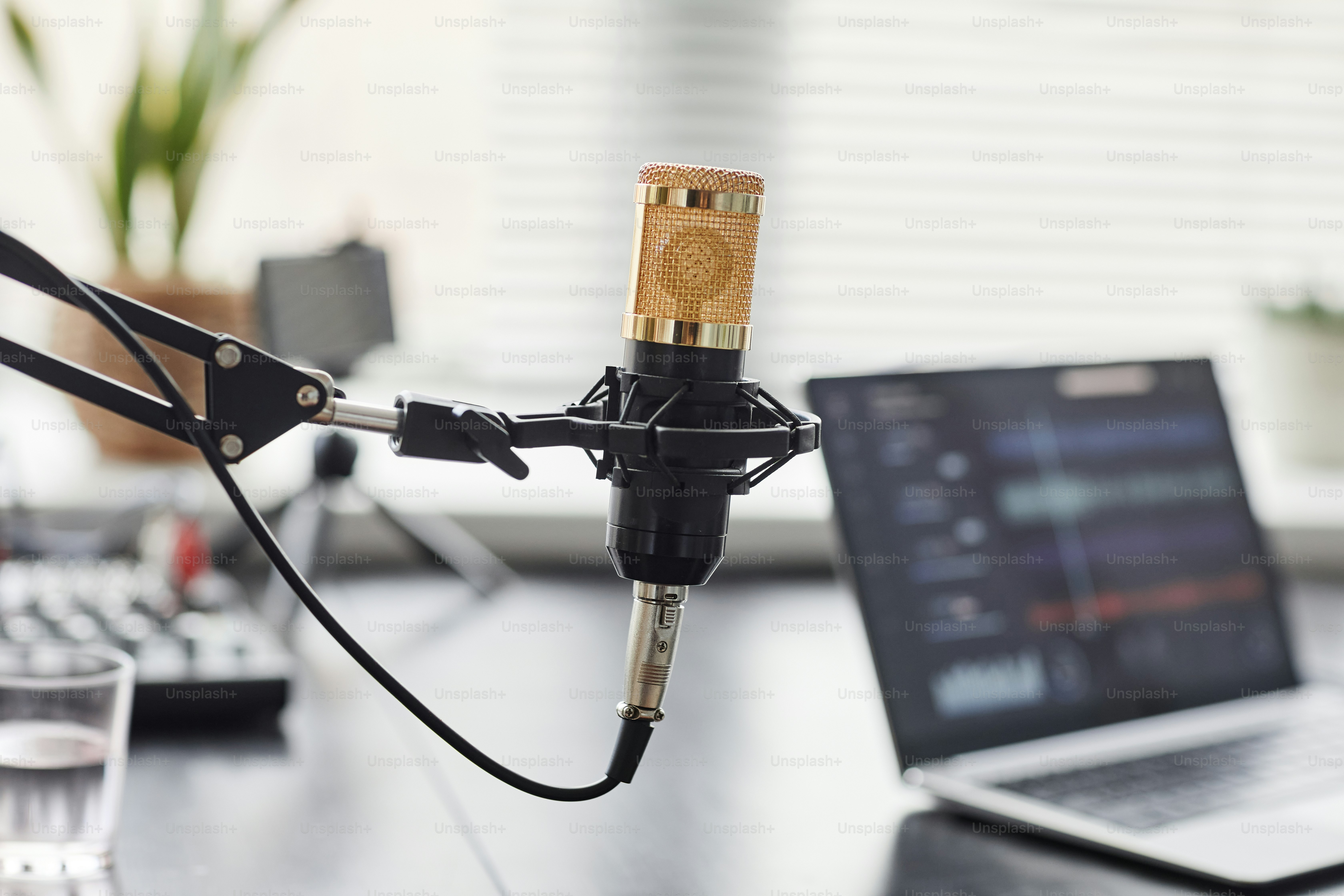 Background image of recording studio setup with microphone and audio ...