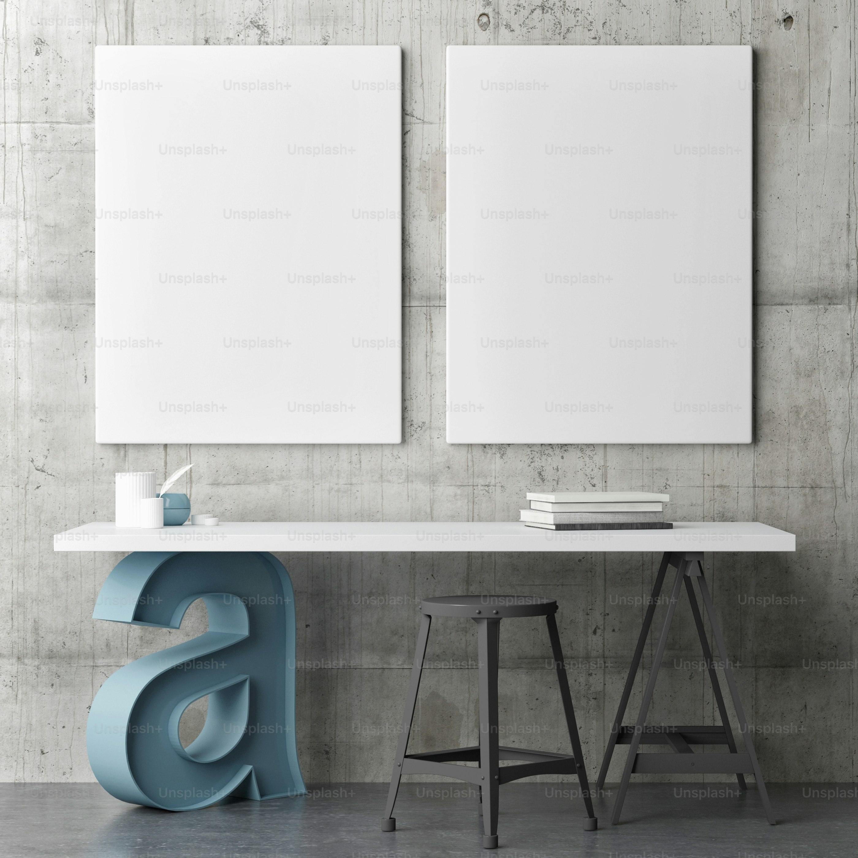 Industrial design working space, two mock up posters, 3d illustration ...