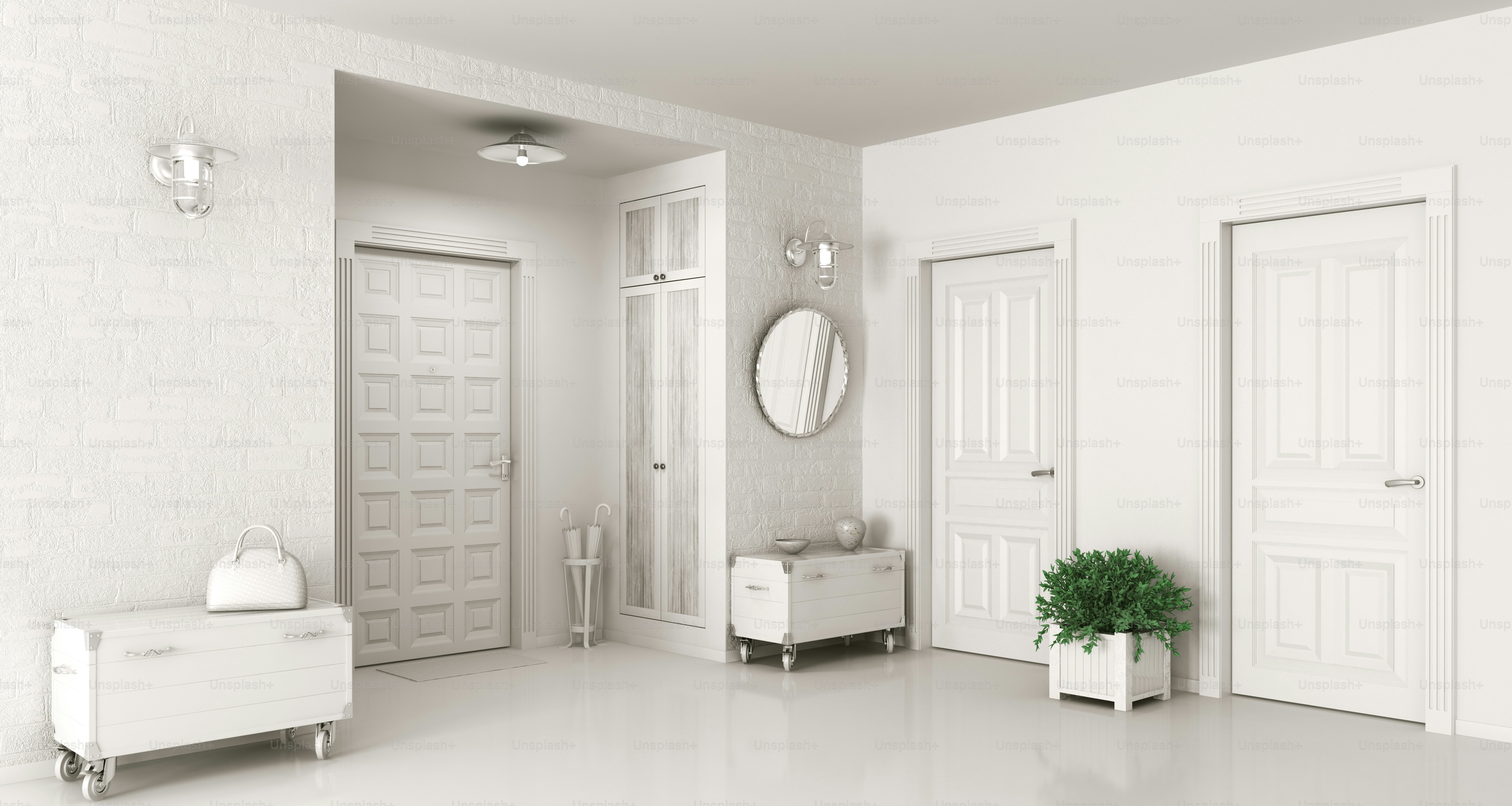Interior of white entrance hall 3d render photo – Closet Image on Unsplash