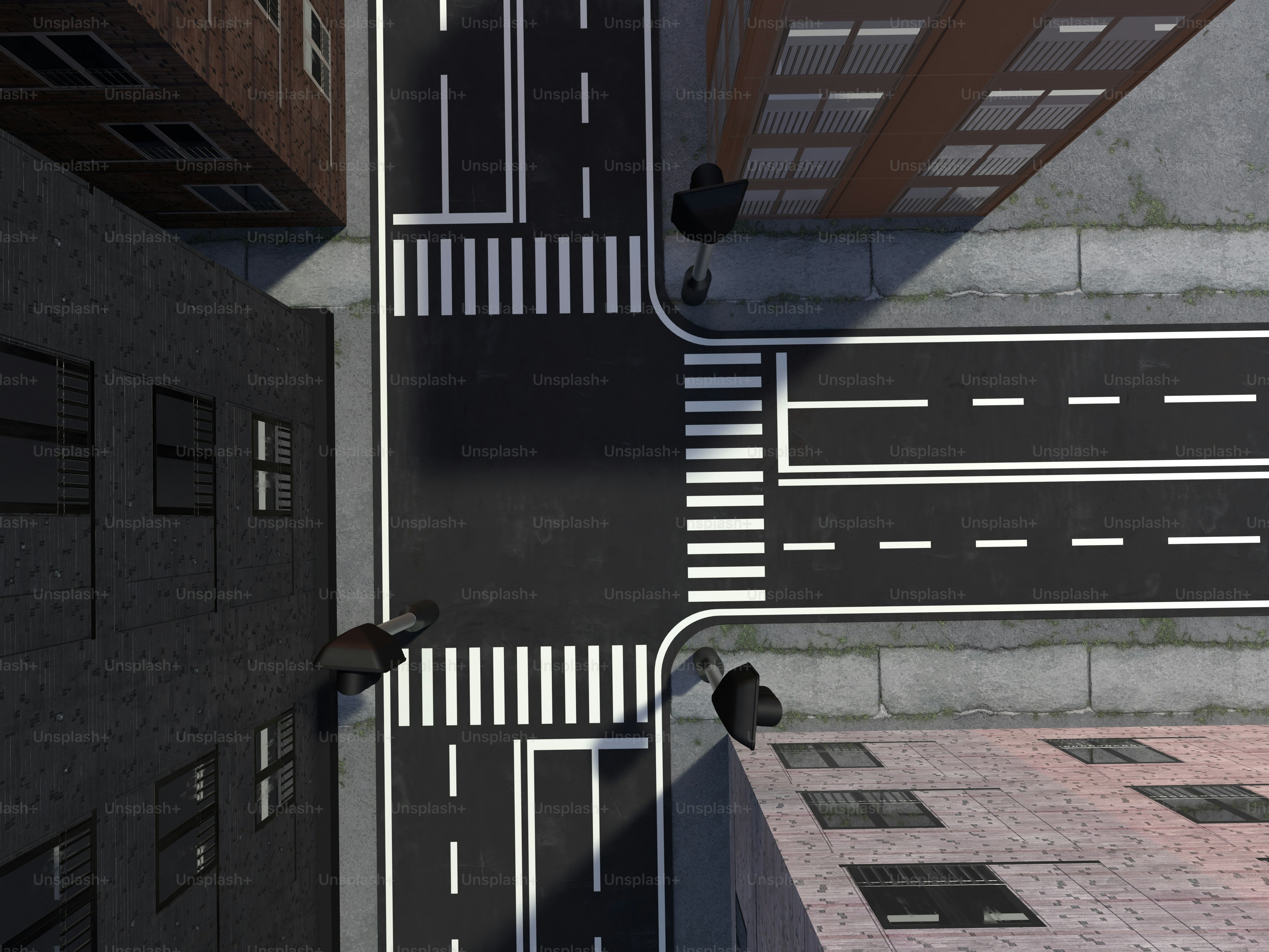 An aerial view of a city street from above photo – Side road Image on ...