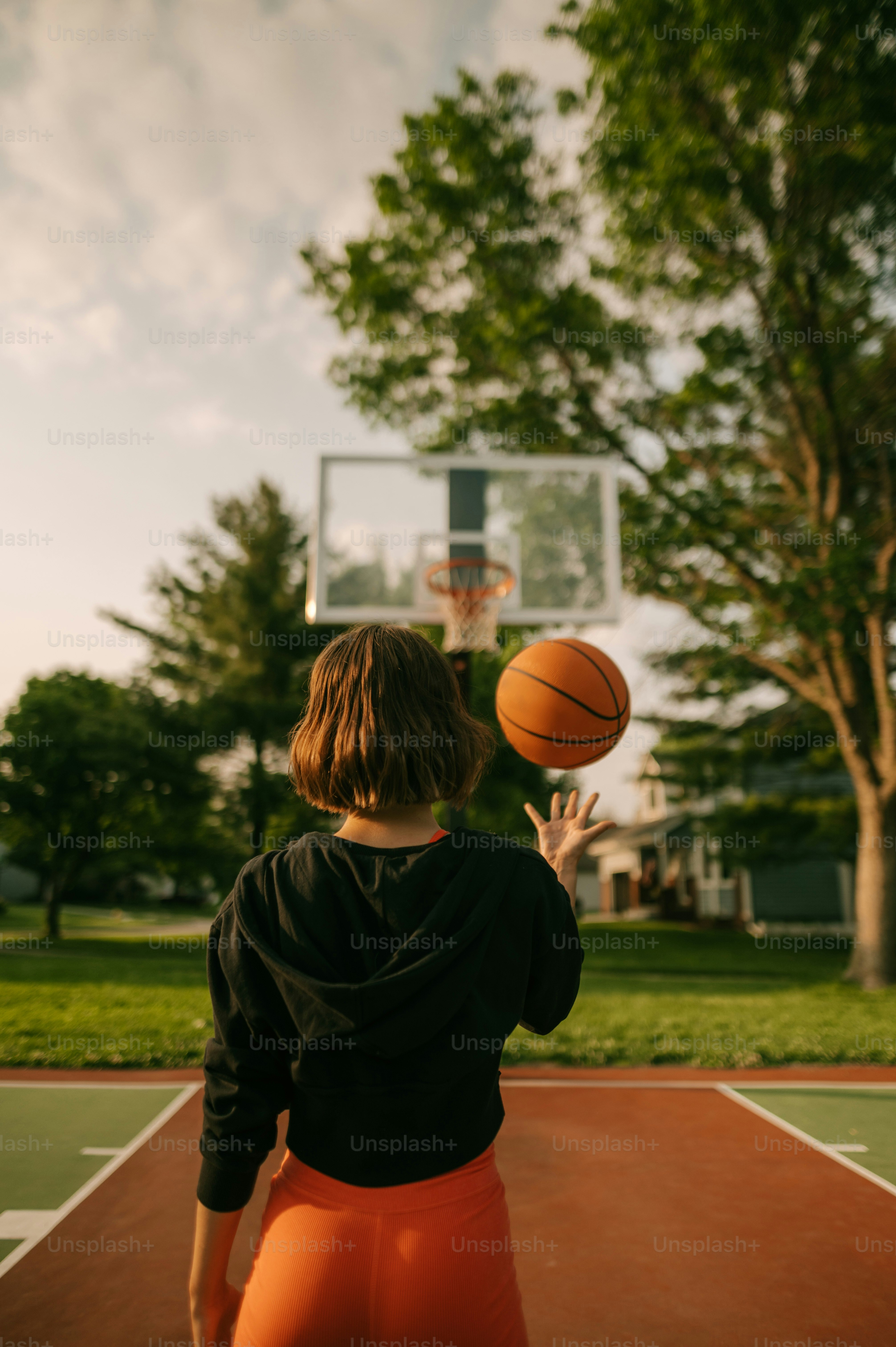 Girls Playing Basketball Outside