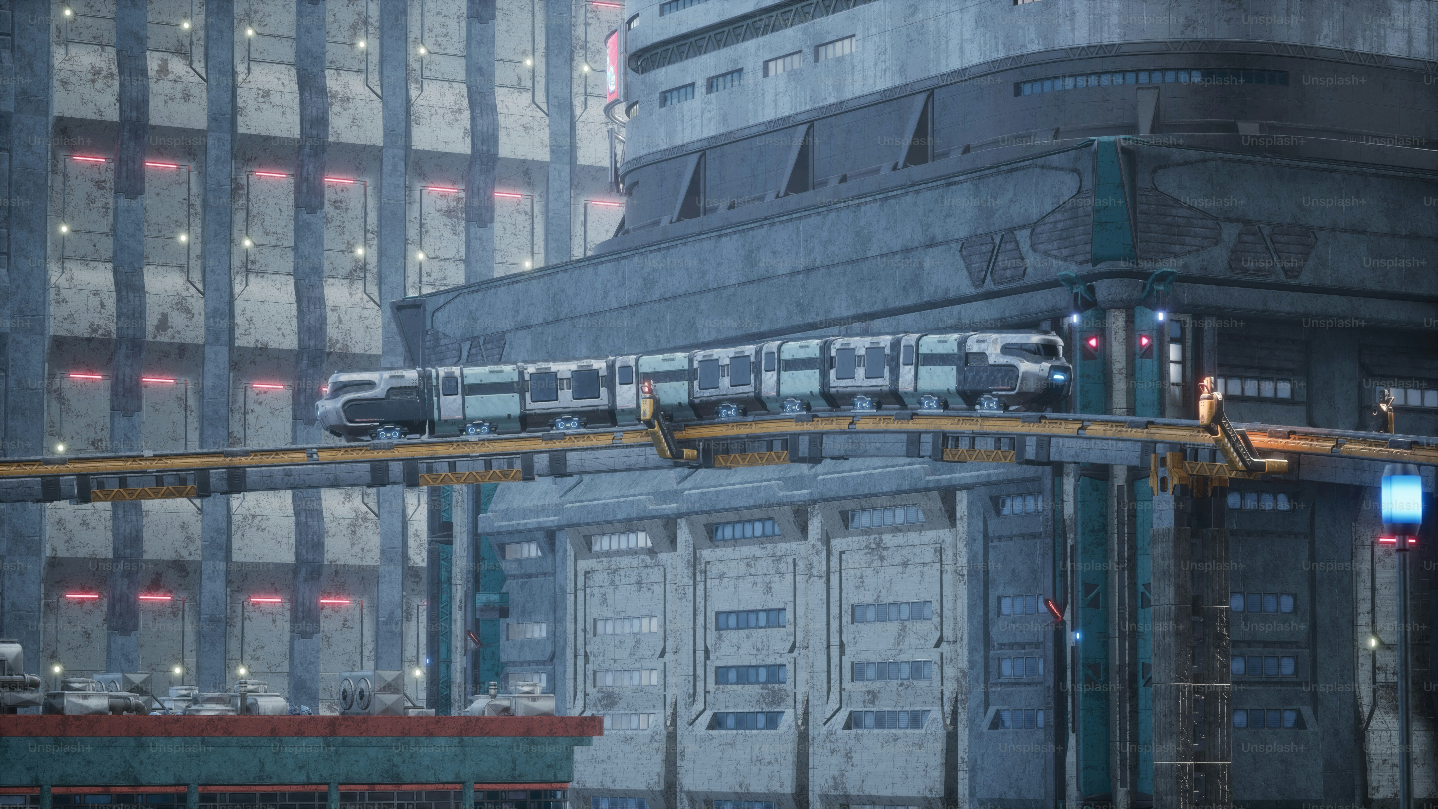 A train traveling over a bridge in a city photo – City Image on Unsplash