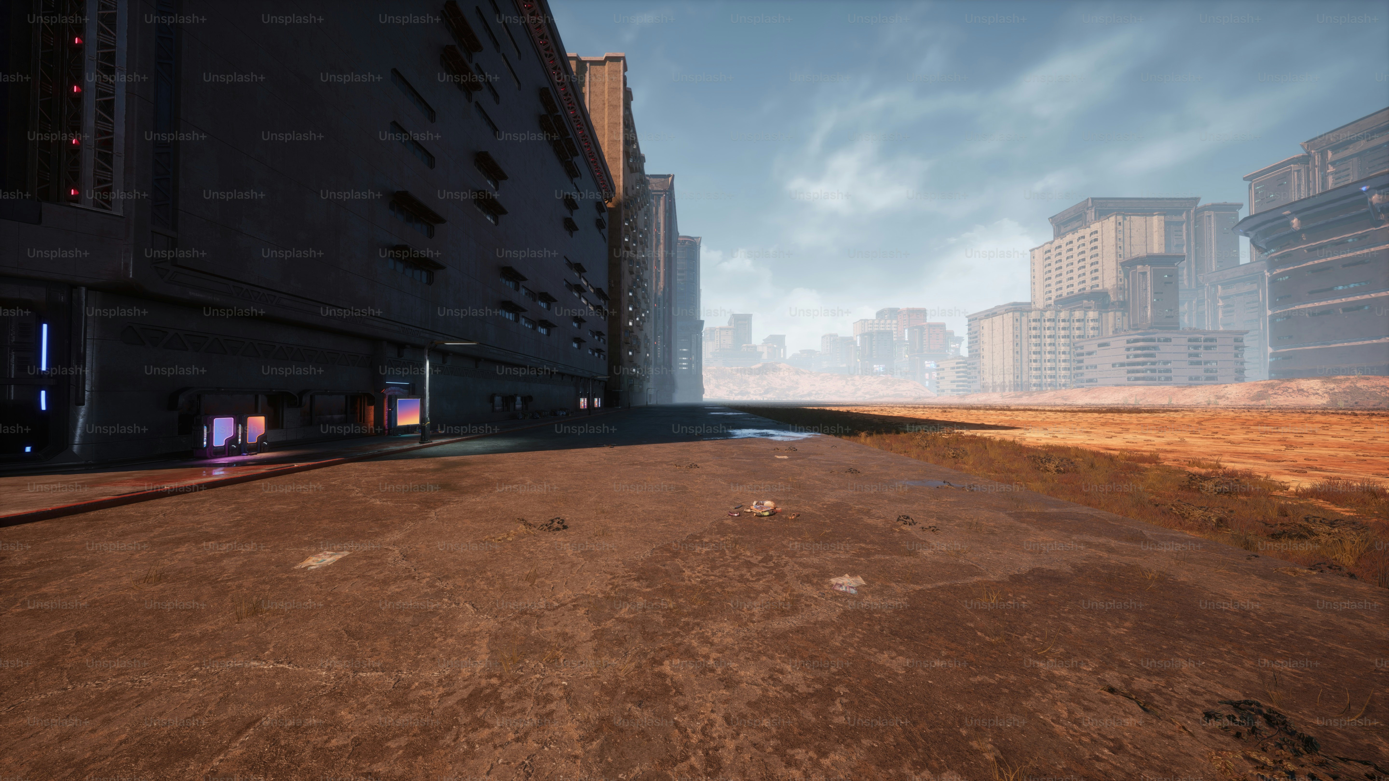 A deserted city street with buildings in the background photo – City ...