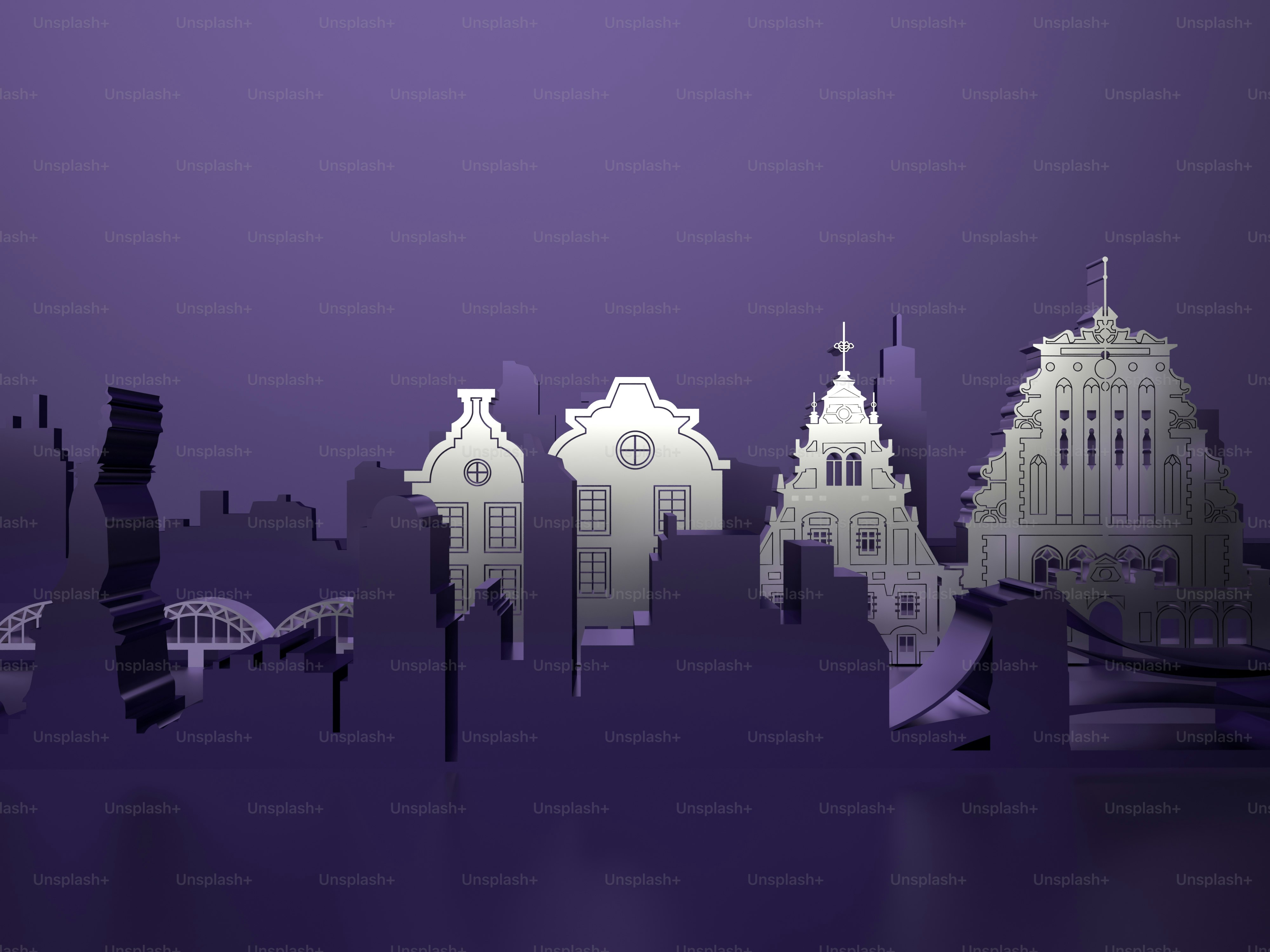A city skyline with buildings and a bridge photo – Violet color Image ...
