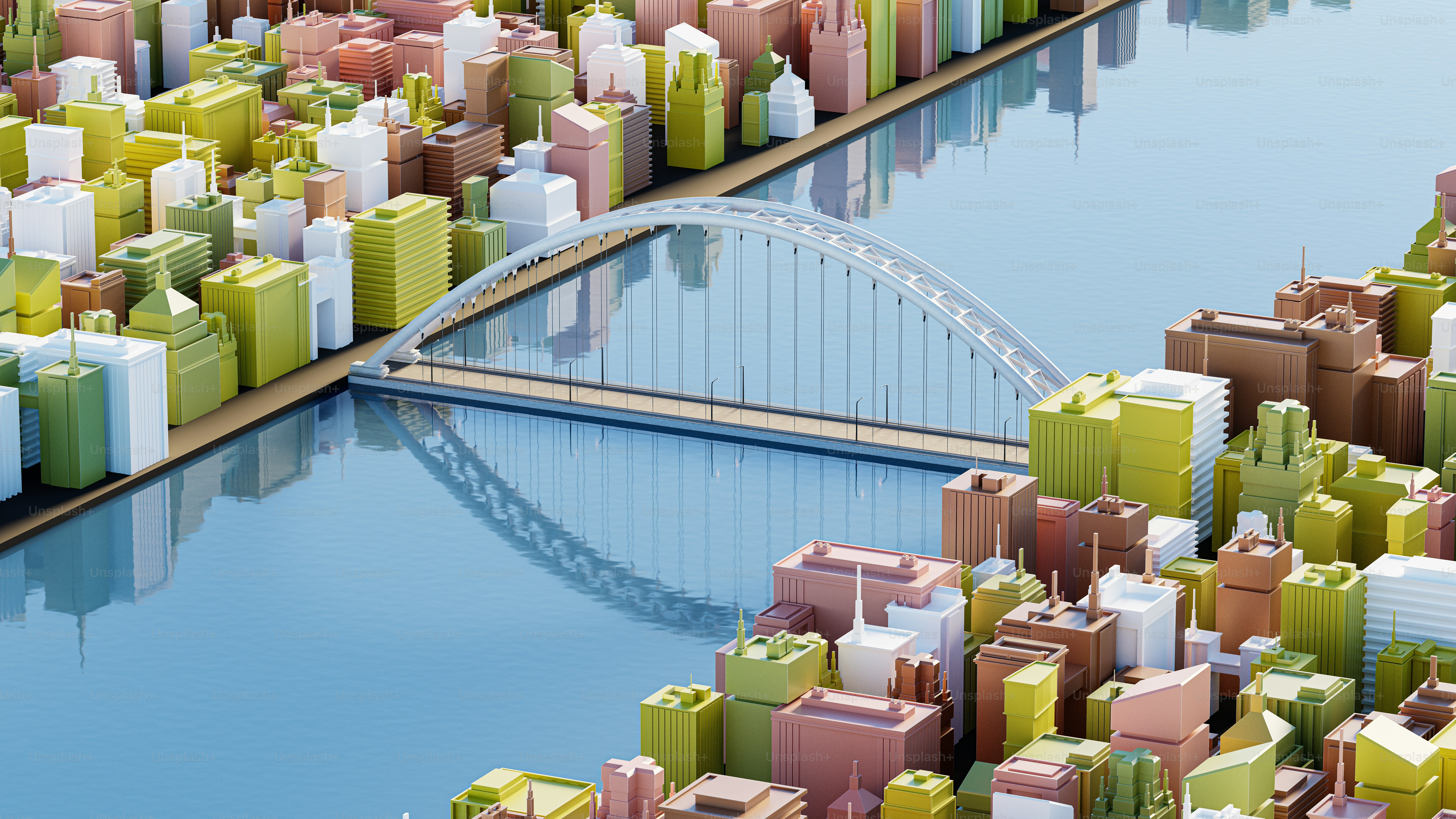 A bridge over a body of water surrounded by buildings photo ...