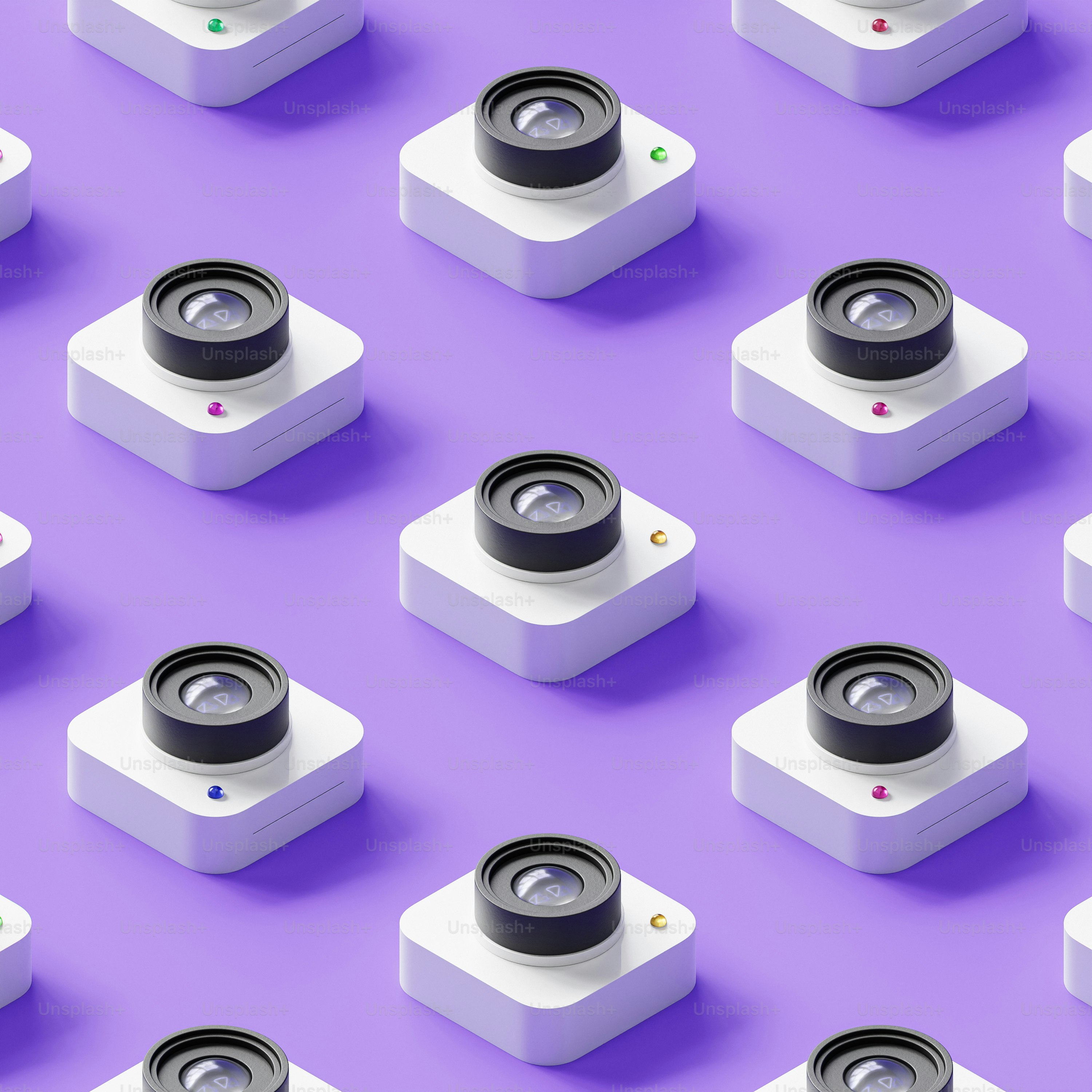 A group of cameras sitting on top of a purple surface photo – Social ...