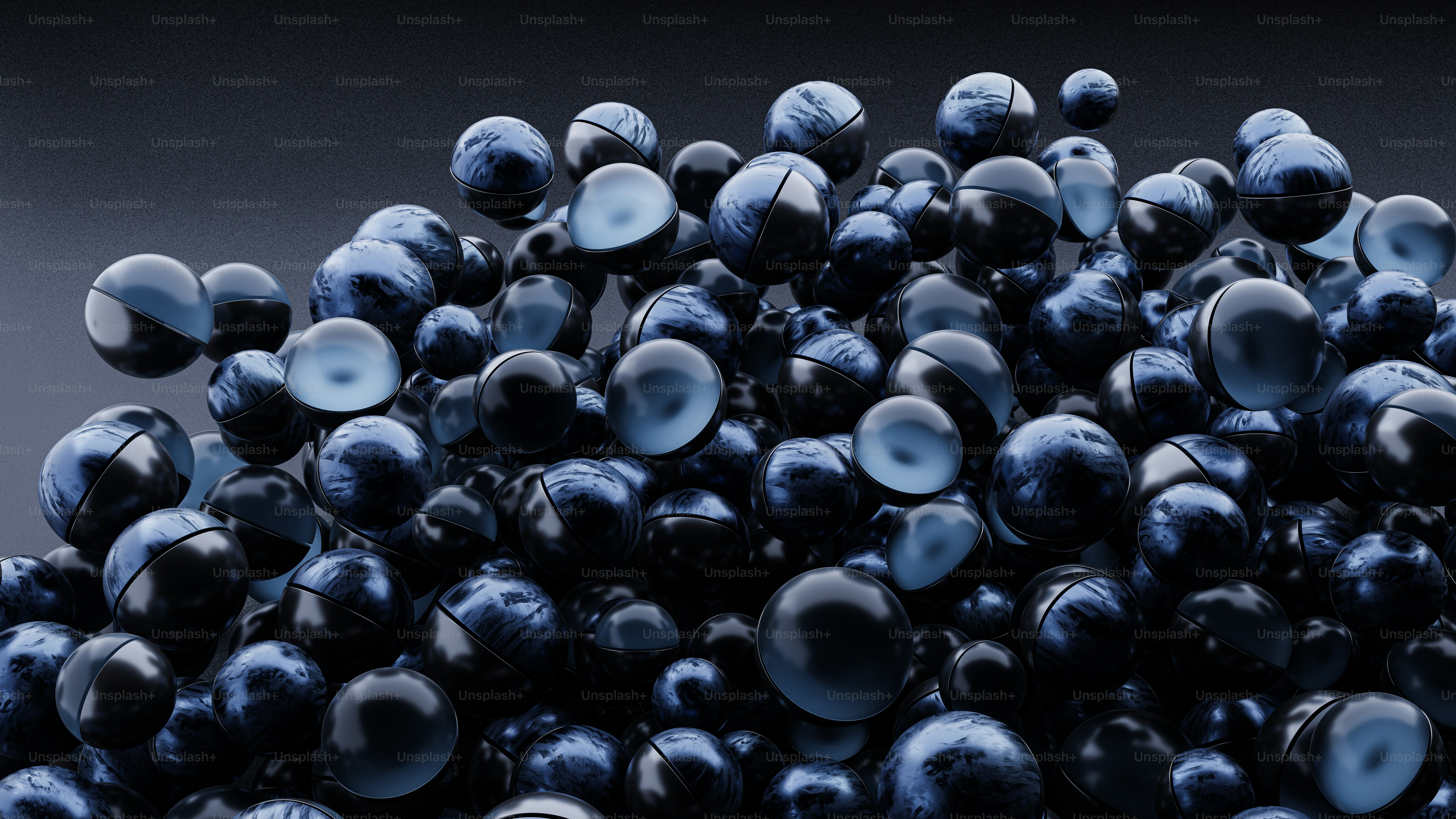 A pile of shiny blue balls on a black background photo – Render Image ...