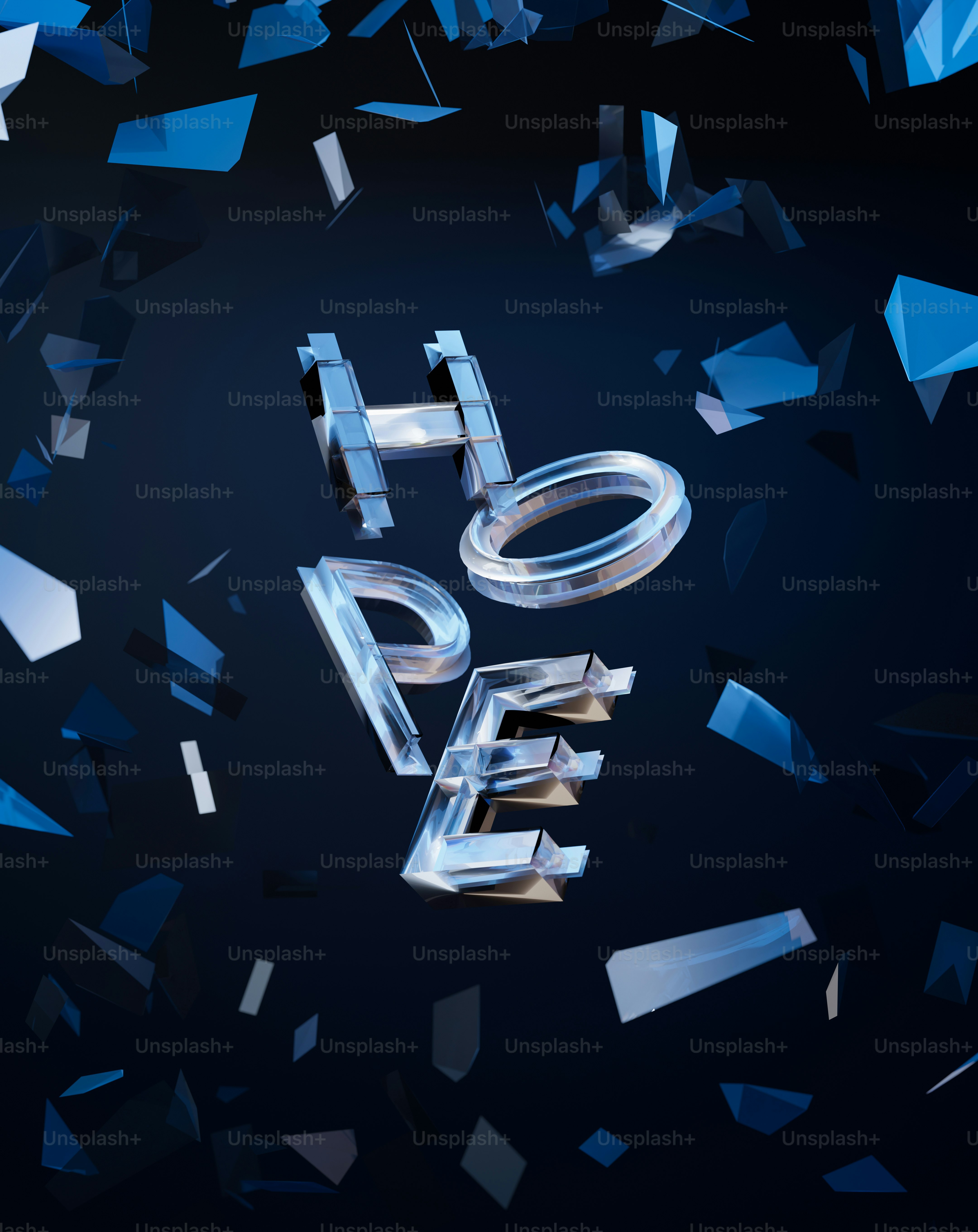 A 3d image of the word hope surrounded by blue and silver objects photo ...