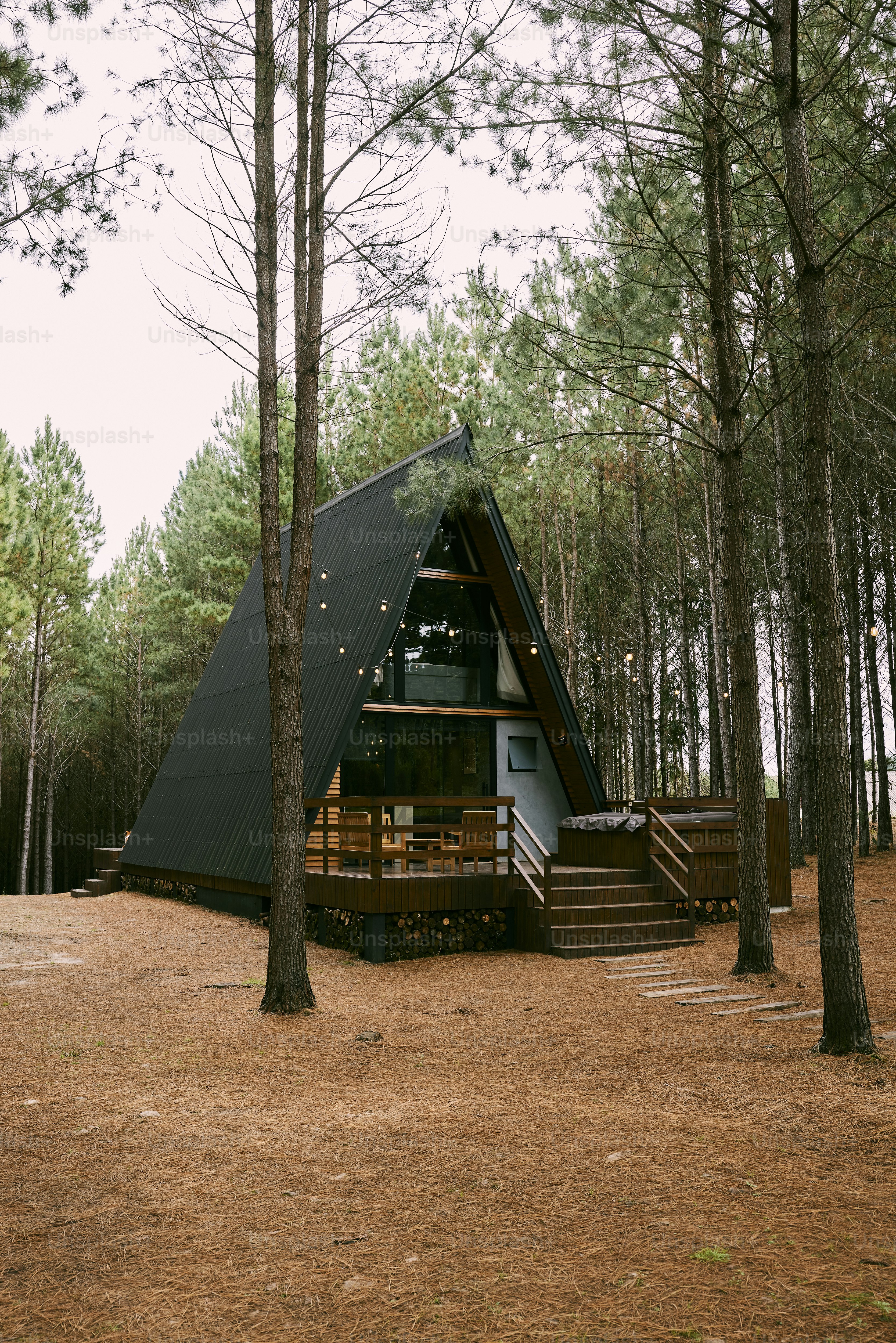 A - frame cabin in the middle of a forest photo – House exterior Image ...