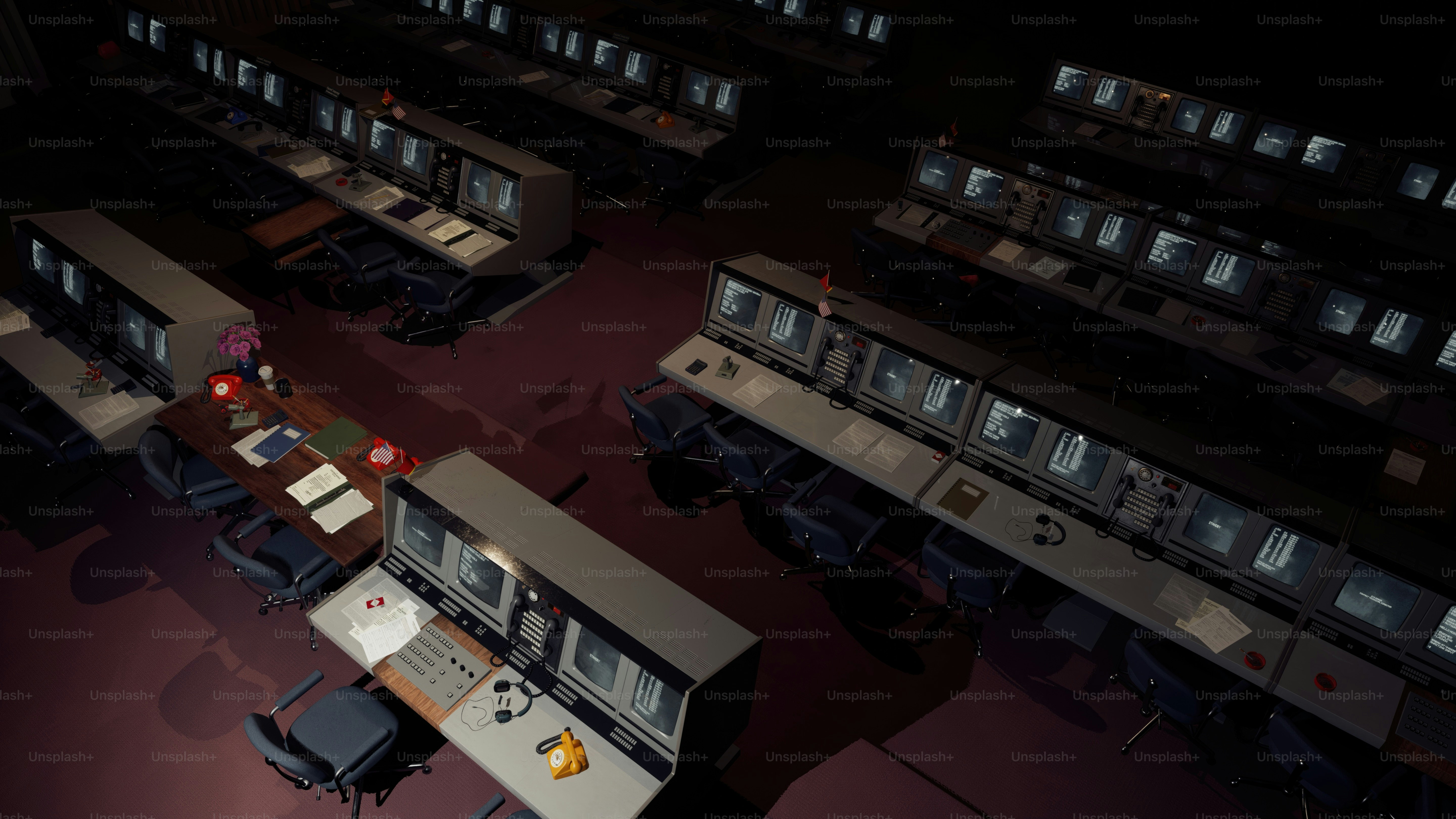 An aerial view of a computer lab at night photo – Retro Image on Unsplash