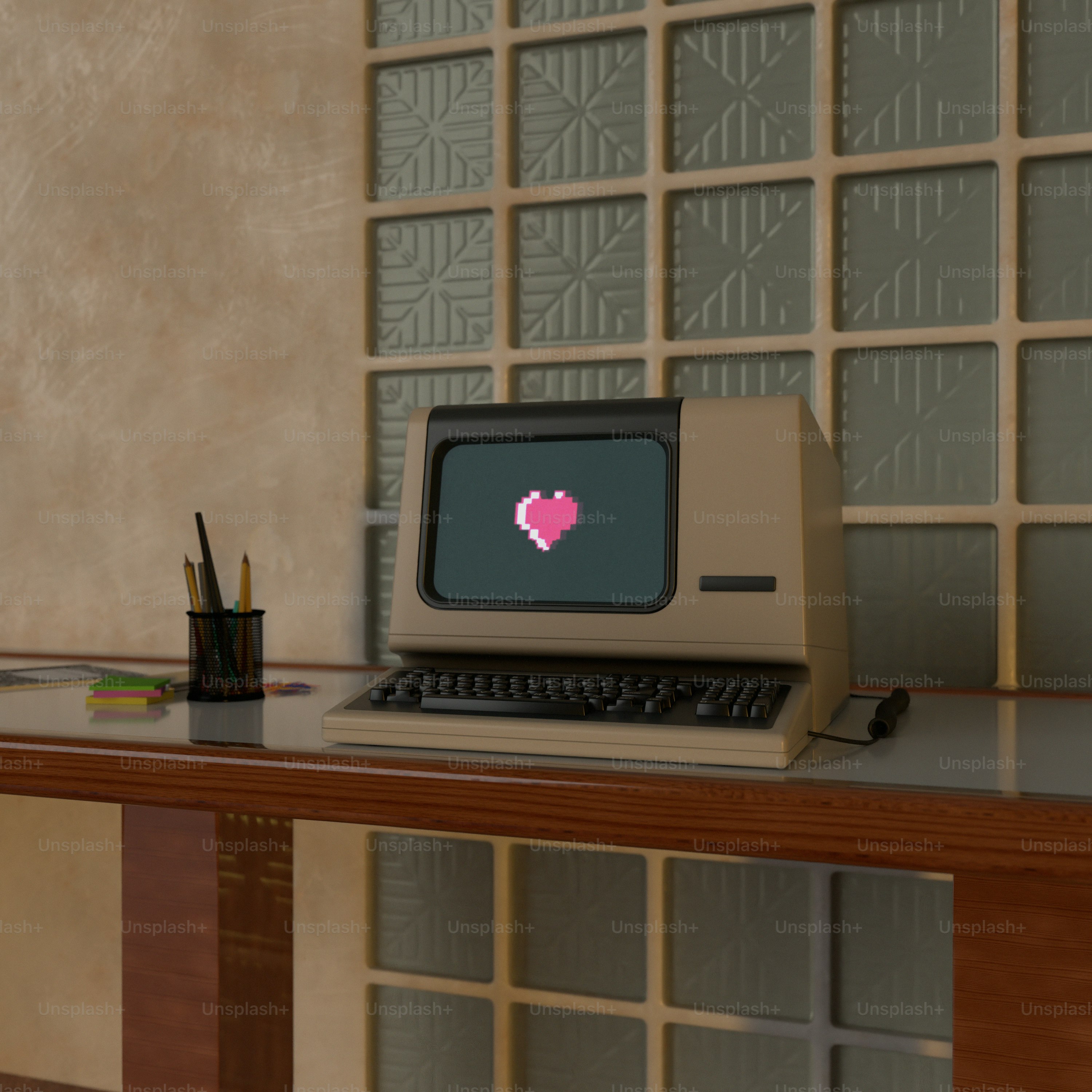 An old computer with a heart on the screen photo – Aesthetic Image on ...