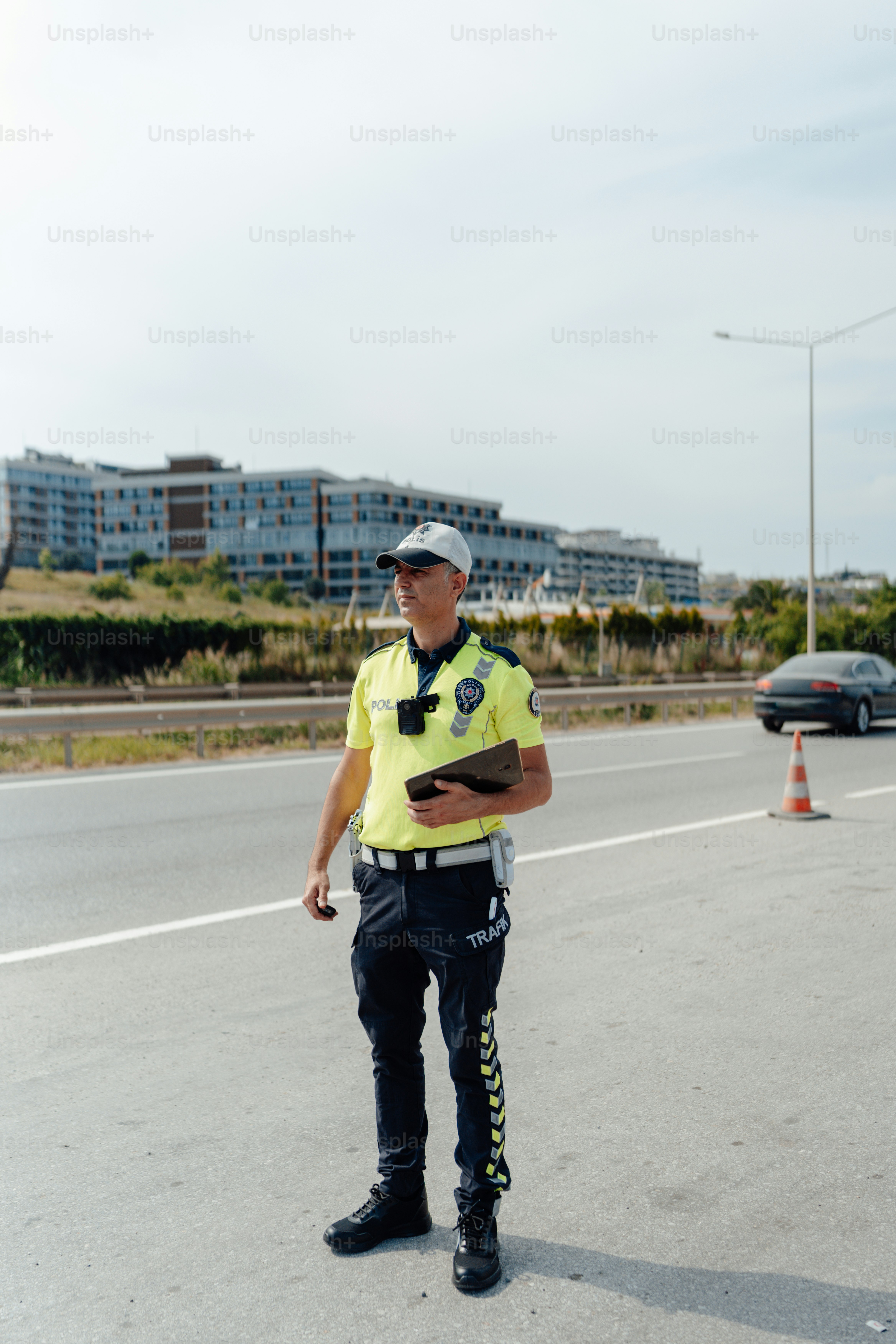 A police officer standing on the side of the road photo – Traffic ...
