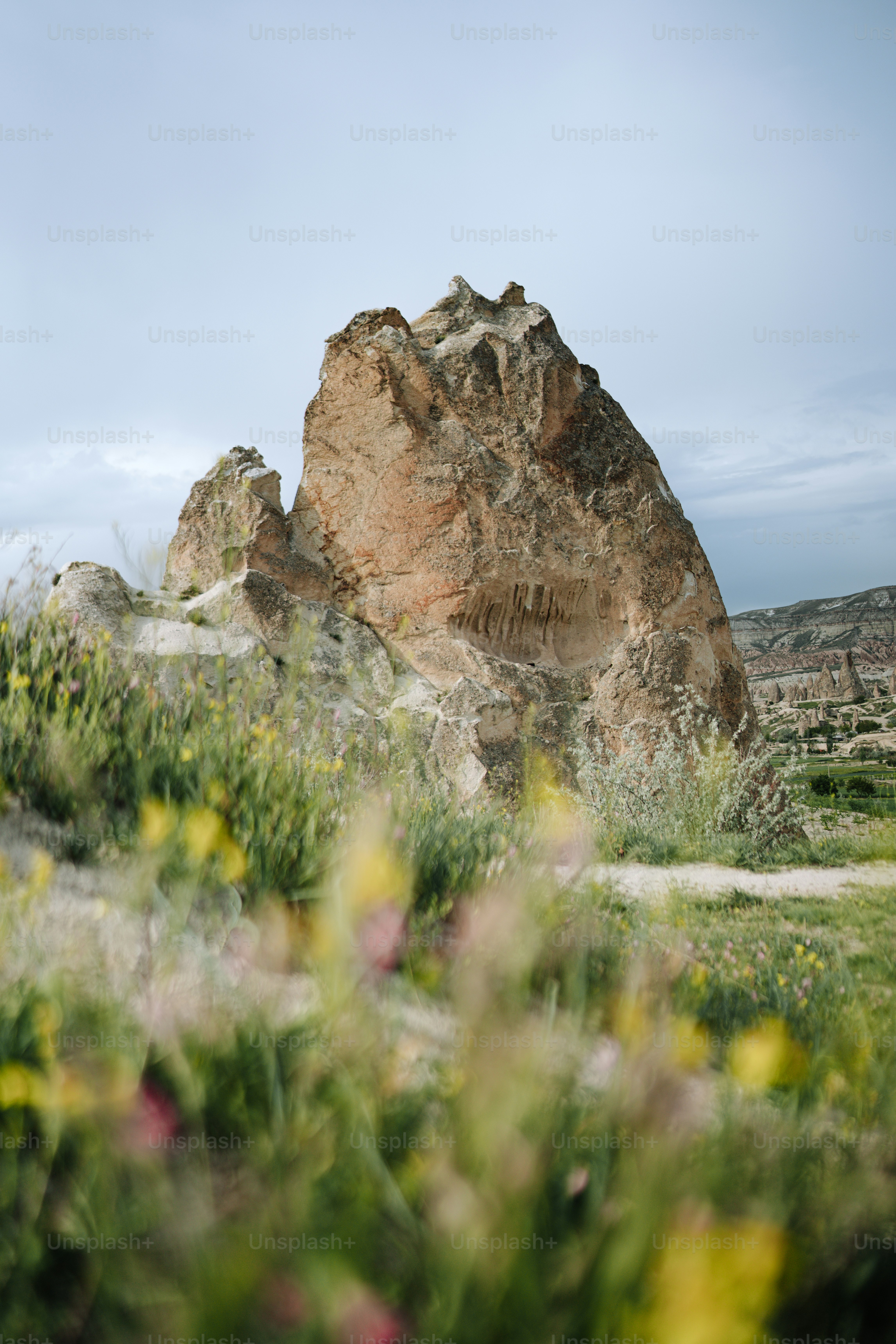 Un gros rocher assis au sommet d’un champ verdoyant photo – Dinde Photo ...