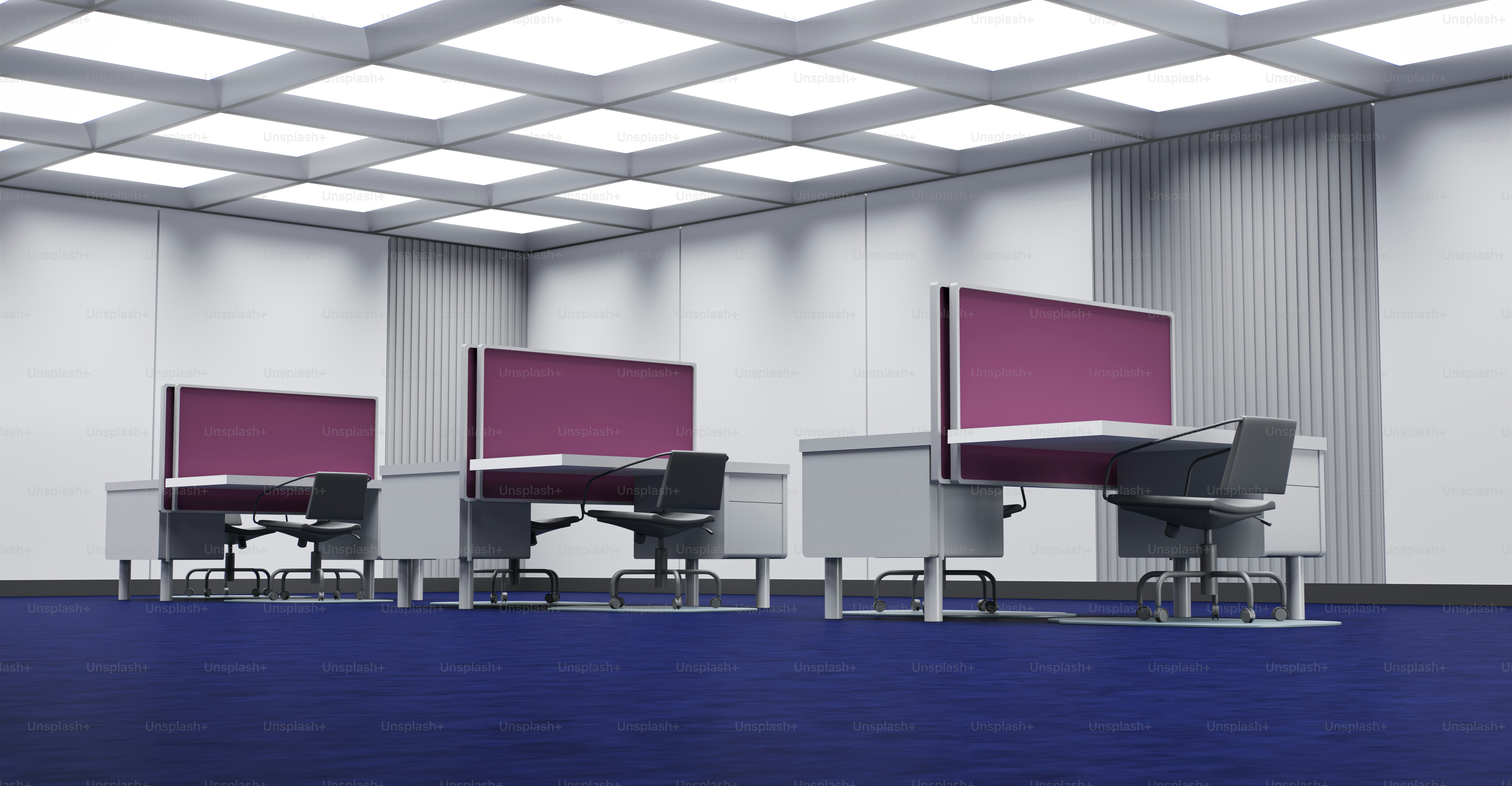 An office cubicle with three monitors and a computer photo – Cubicles ...