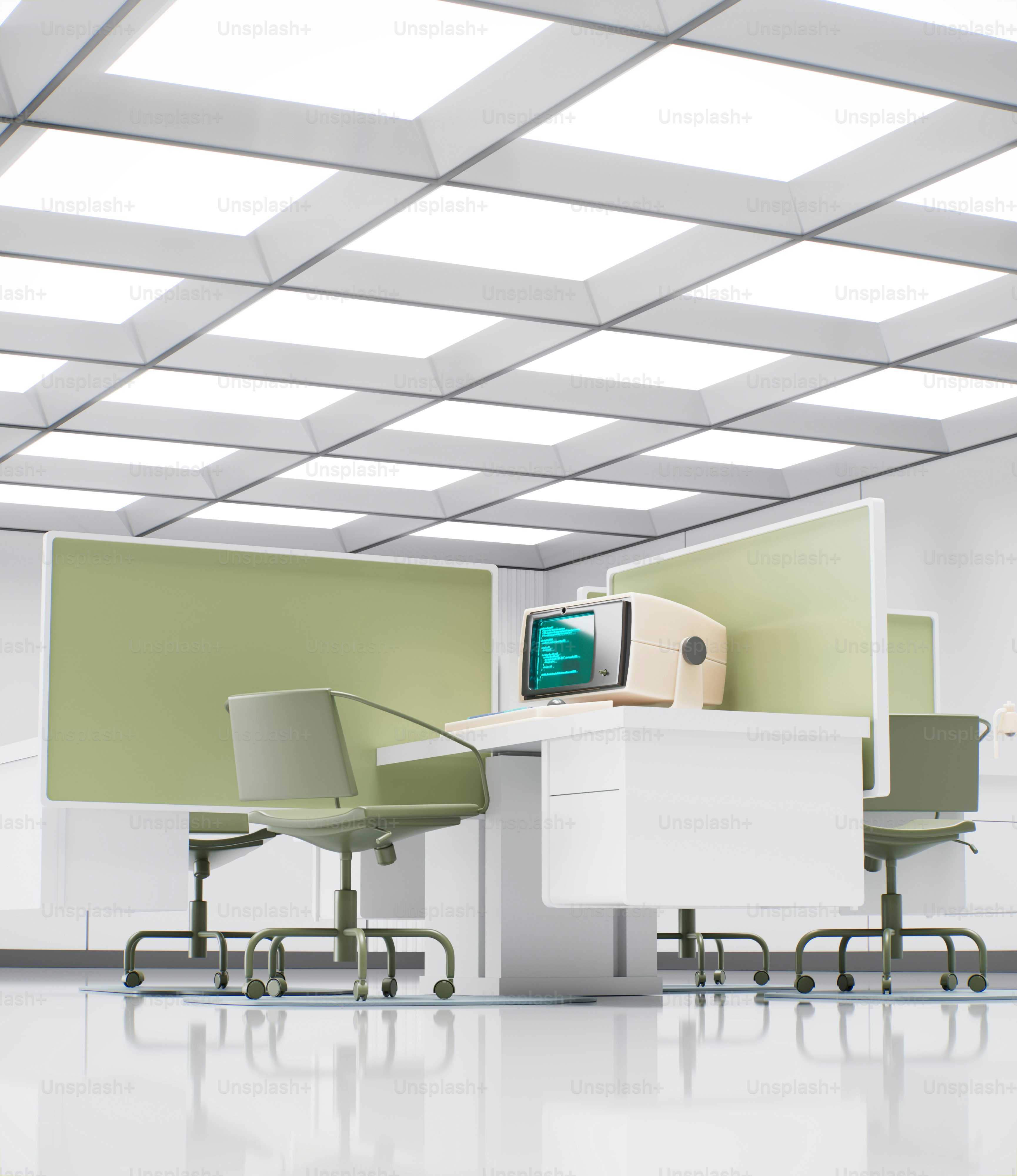 An office cubicle with three monitors and a computer photo – Cubicles ...